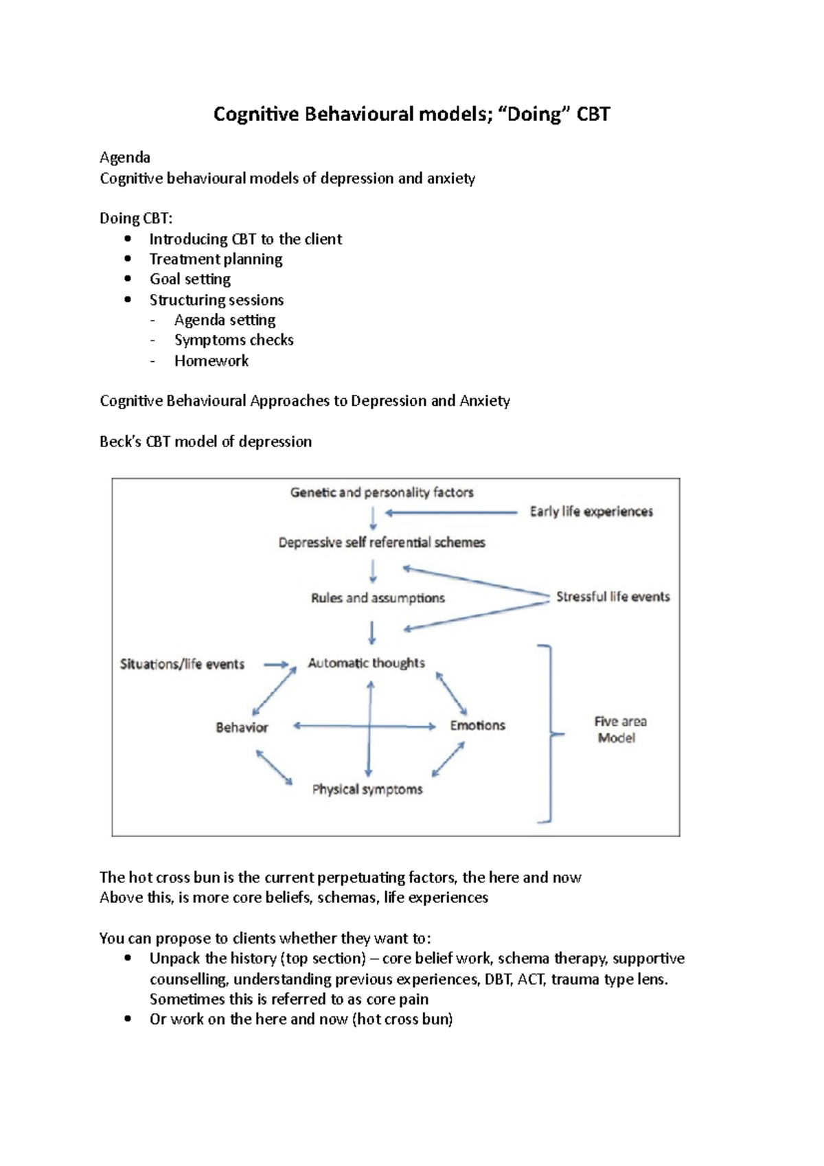 Seminar 3 - Cognitive Behavioural Models, Doing CBT - Cognitive ...