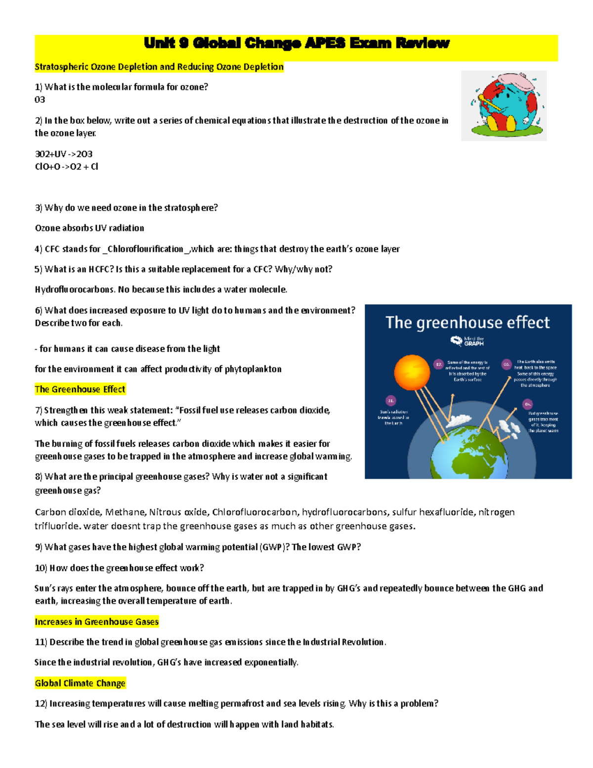 Copy of Unit 9 Global Change - Unit 9 Global Change APES Exam Review ...