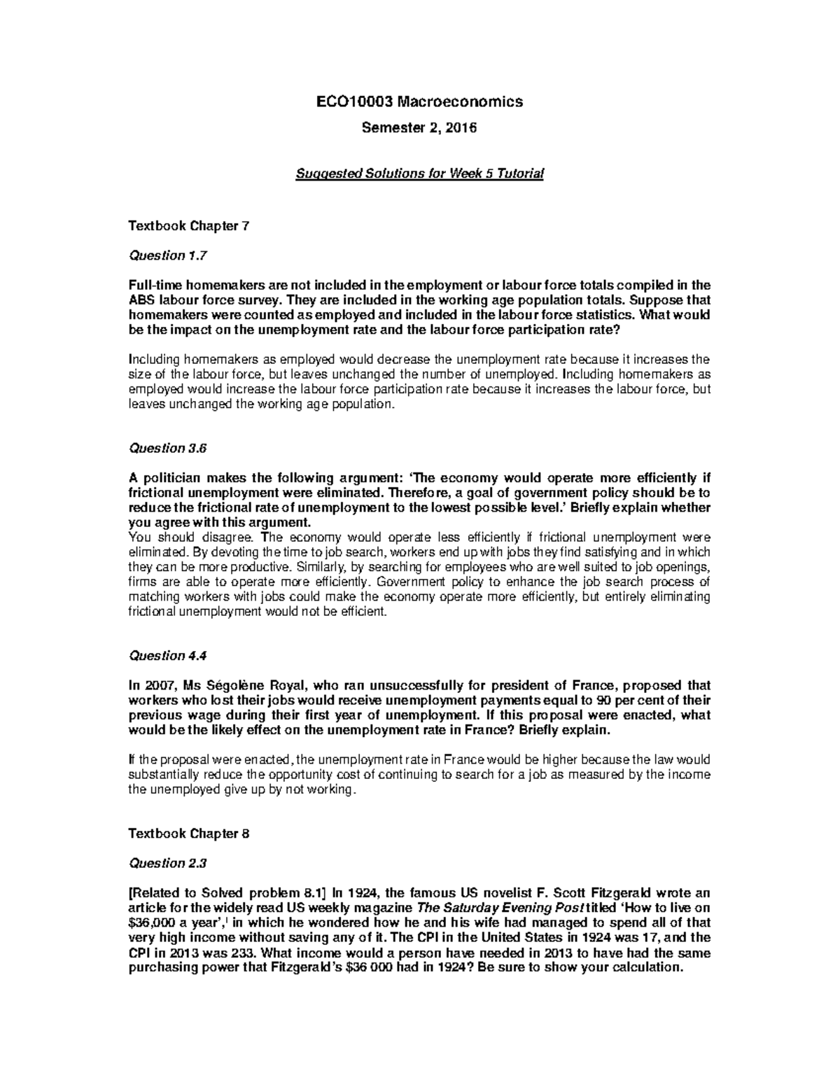 Suggested Solutions for Week 5 Tutorial - ECO10003 Macroeconomics ...