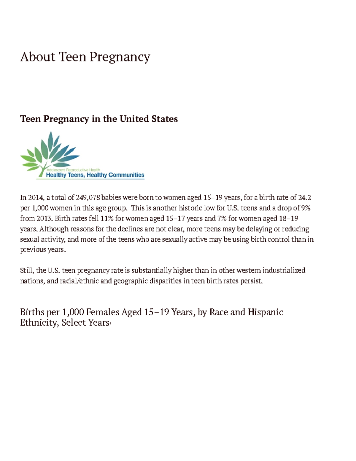 6-About Teen Pregnancy Teen Pregnancy Reproductive Health CDCRev ...