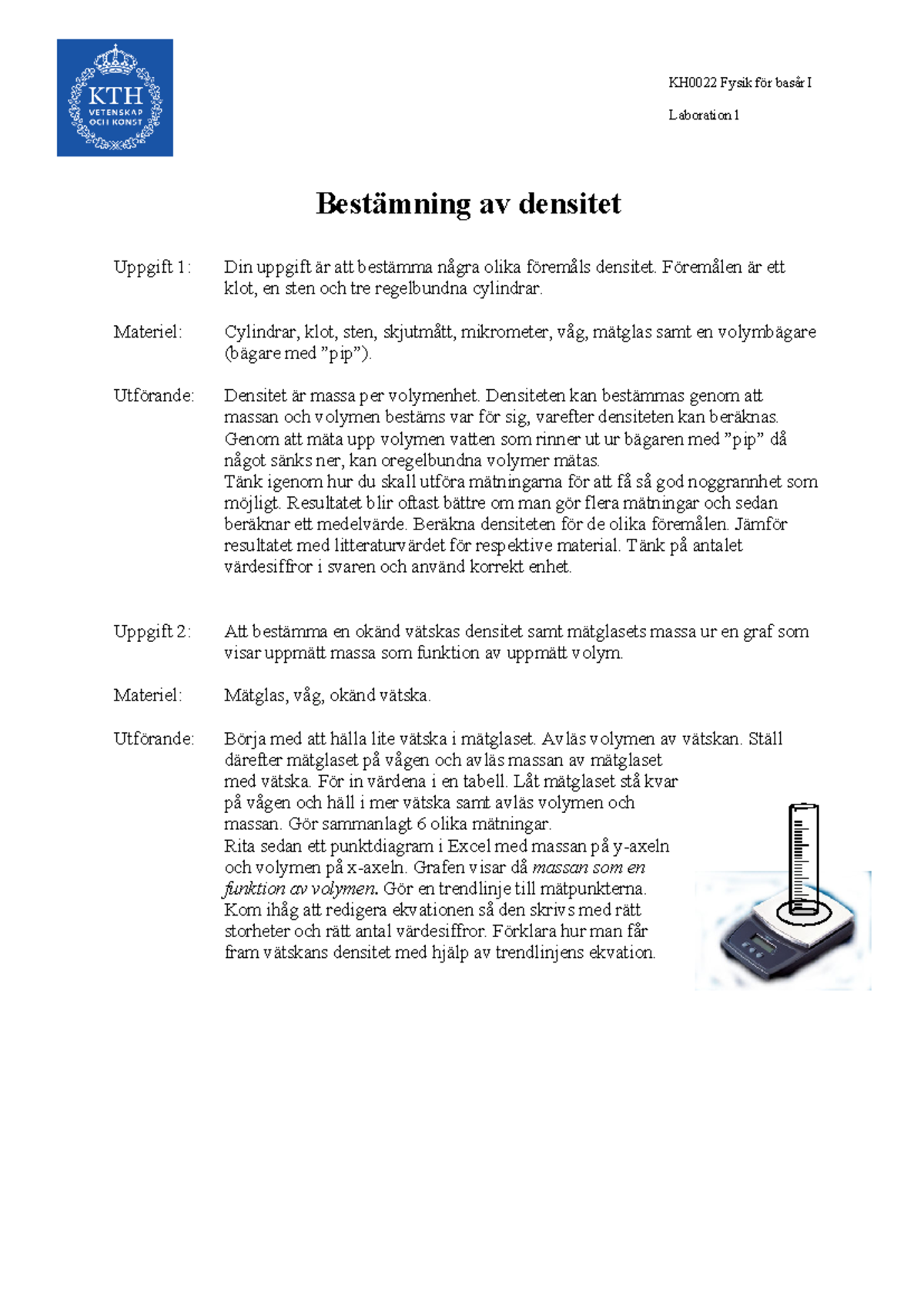 Lab 1 Densitet - Fysik labb - KH0022 Fysik för basår I Laboration 1 ...