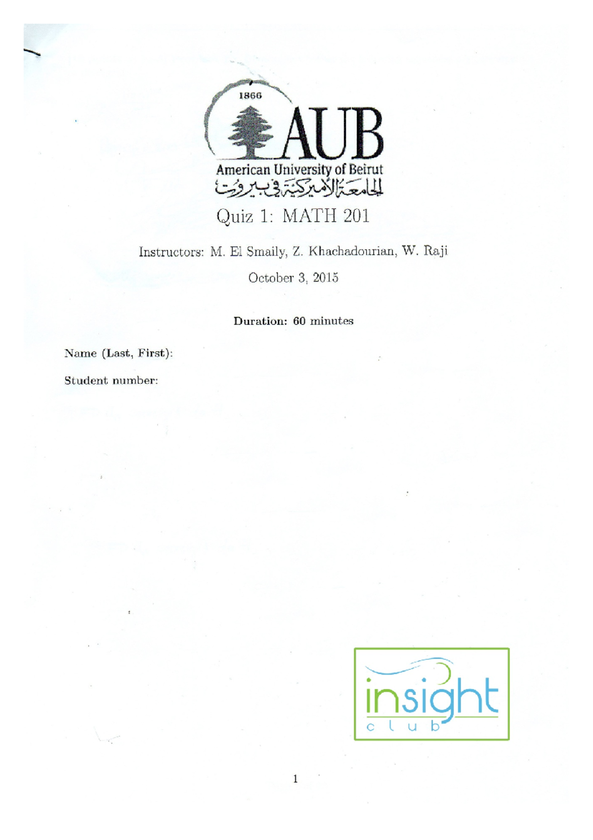 Math201 Fall1516 Quiz1 Raji - Mathematics - Studocu