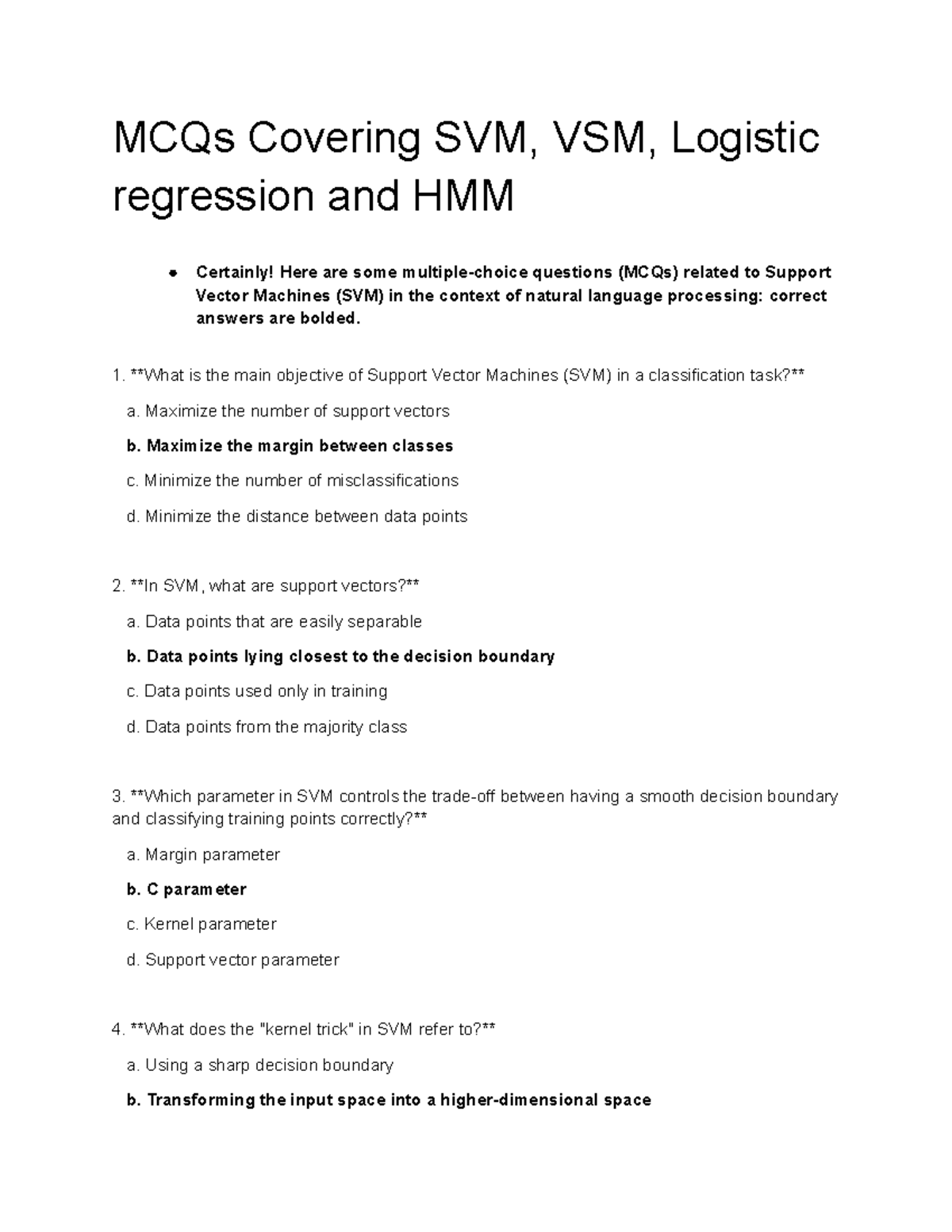 Untitled document - this is a book - MCQs Covering SVM, VSM, Logistic ...