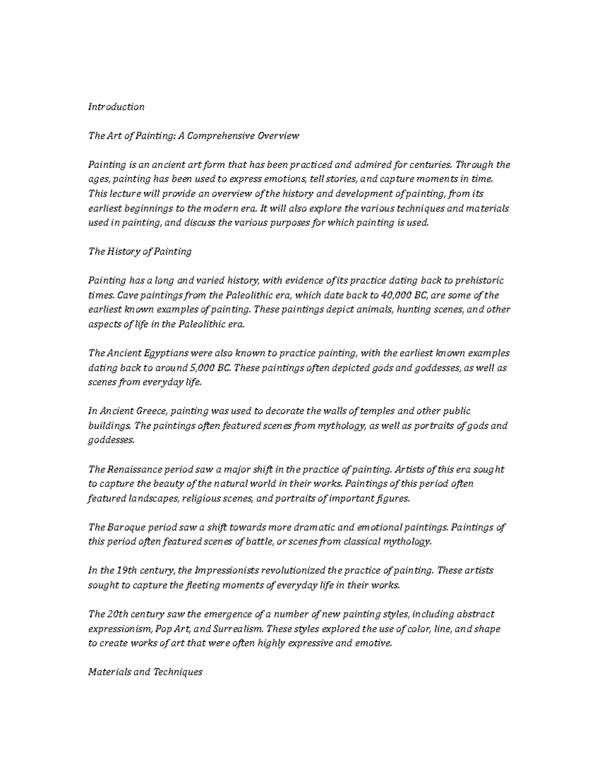 Painting Study Notes - Introduction The Art of Painting: A ...