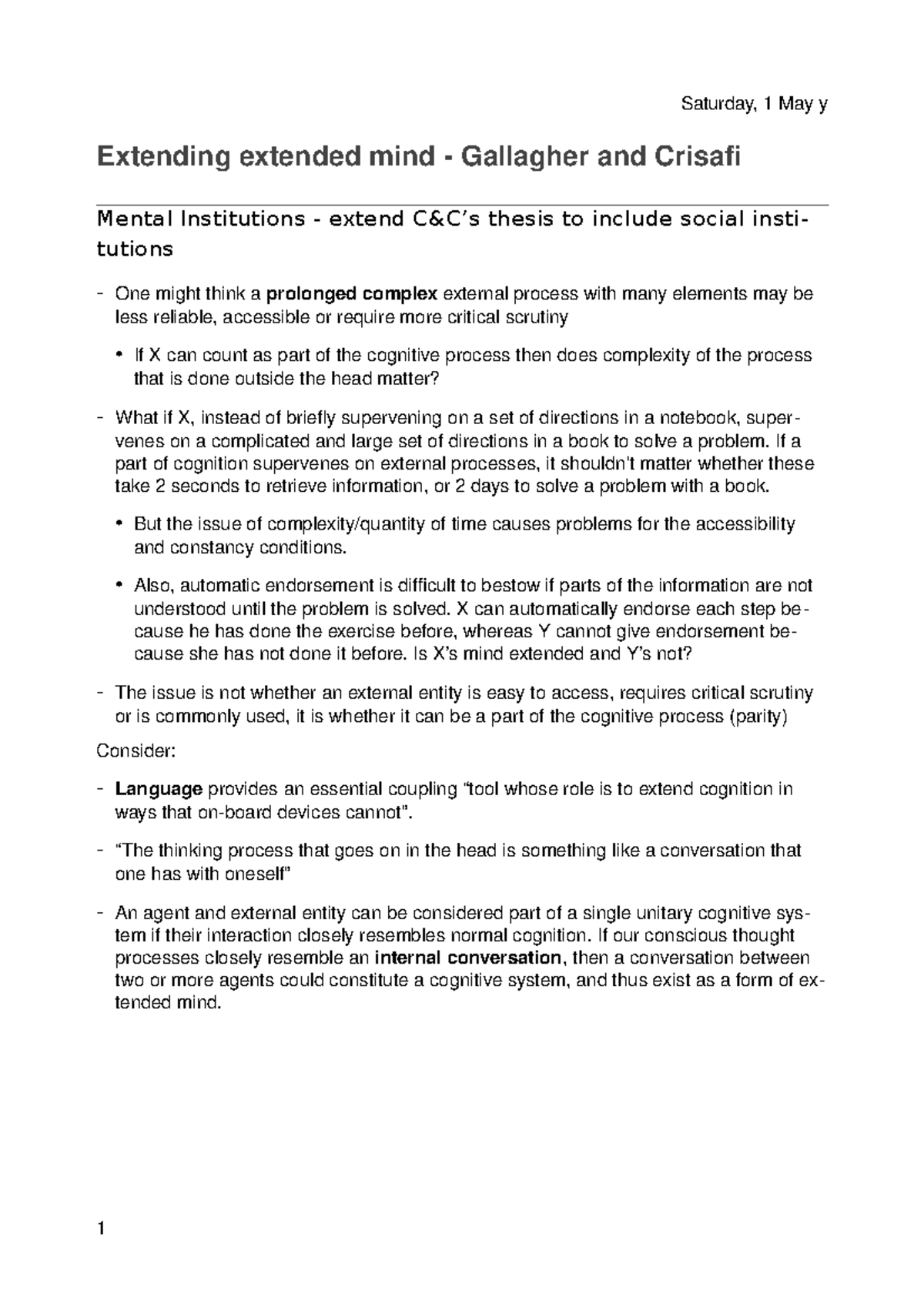 Extending extended mind - If a part of cognition supervenes on external ...