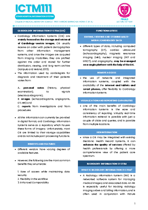 Finals Reviewer ICTM - FINALS REVIEWER WEEK 13: Other Hospital ...
