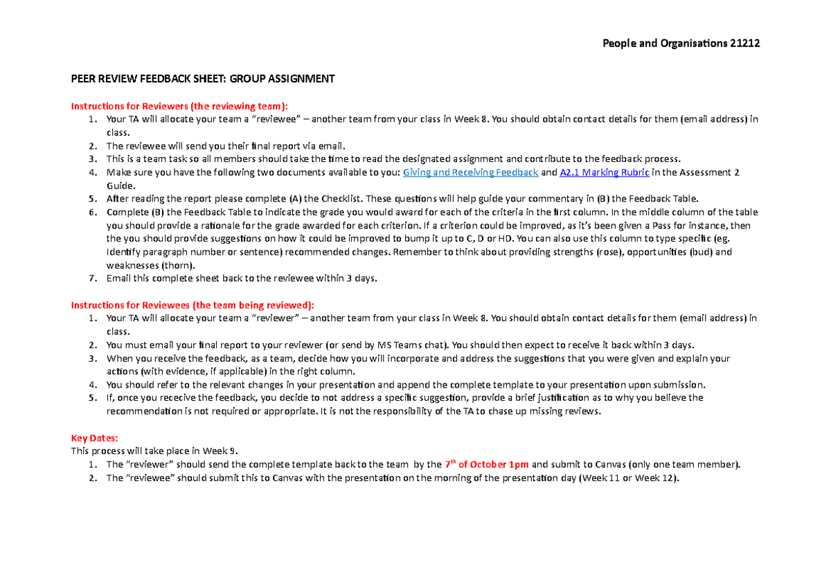 Peer Review 21212 Complete - PEER REVIEW FEEDBACK SHEET: GROUP ...