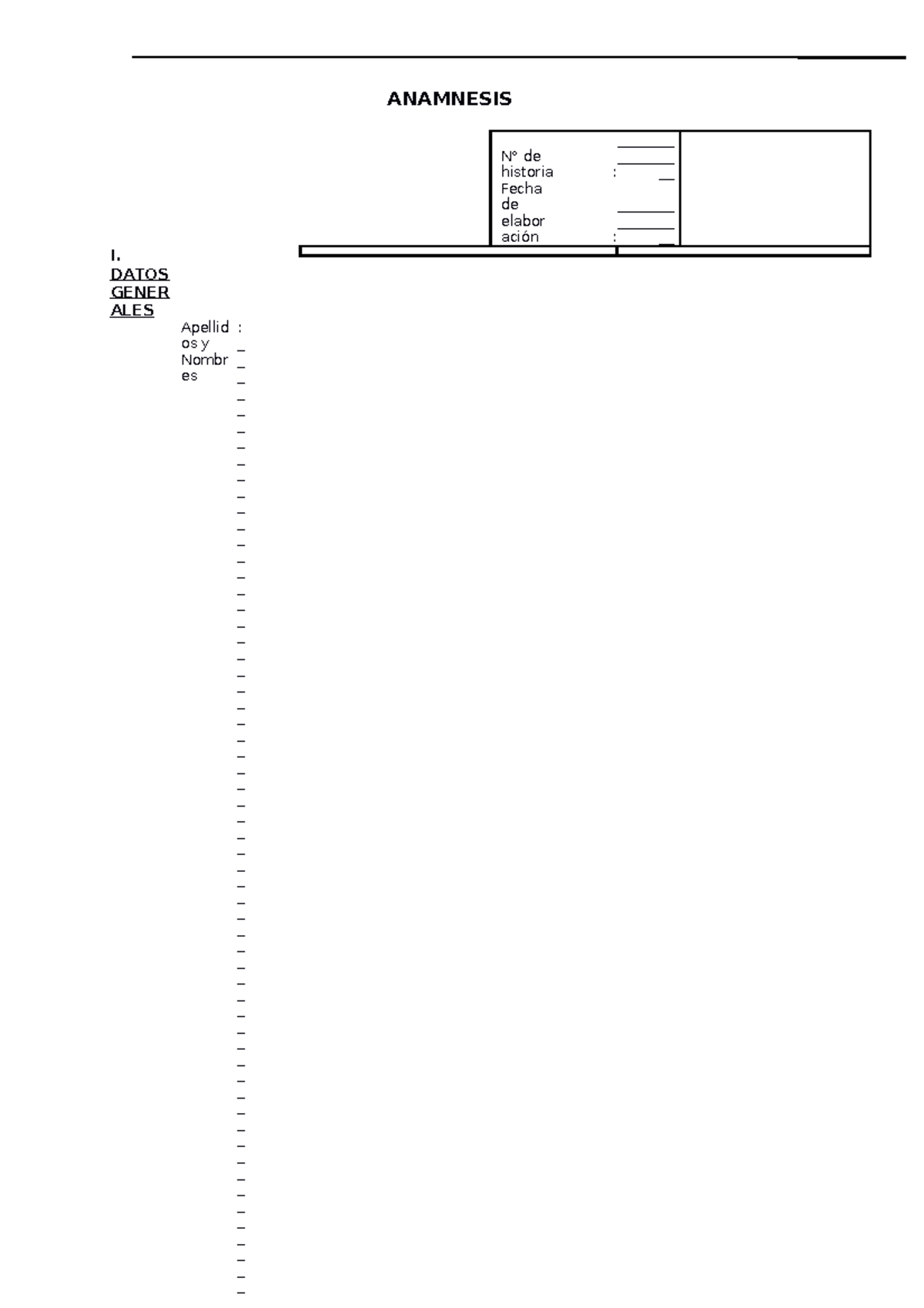 Formato DE Anamnesis 1 - ANAMNESIS N° de historia ...