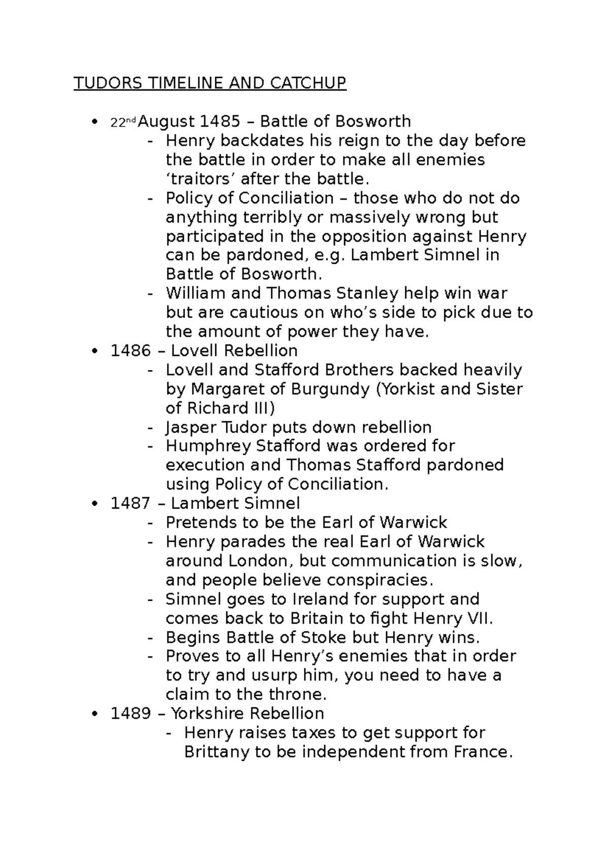 Tudors Timeline AND Catchup - TUDORS TIMELINE AND CATCHUP 22 nd August ...