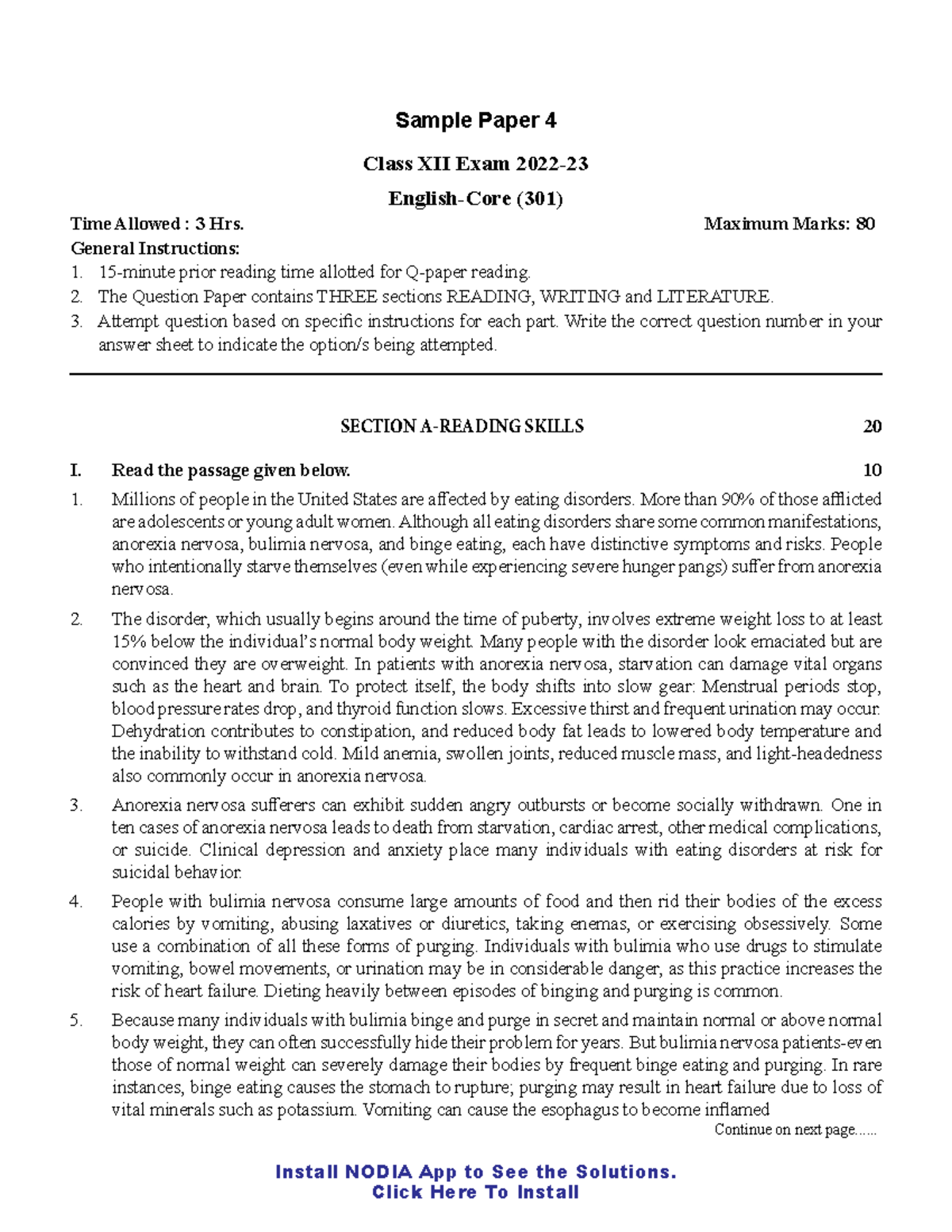 EN Sample Paper 4 Unsolved - Class XII English-Core Sample Paper 4 Page ...