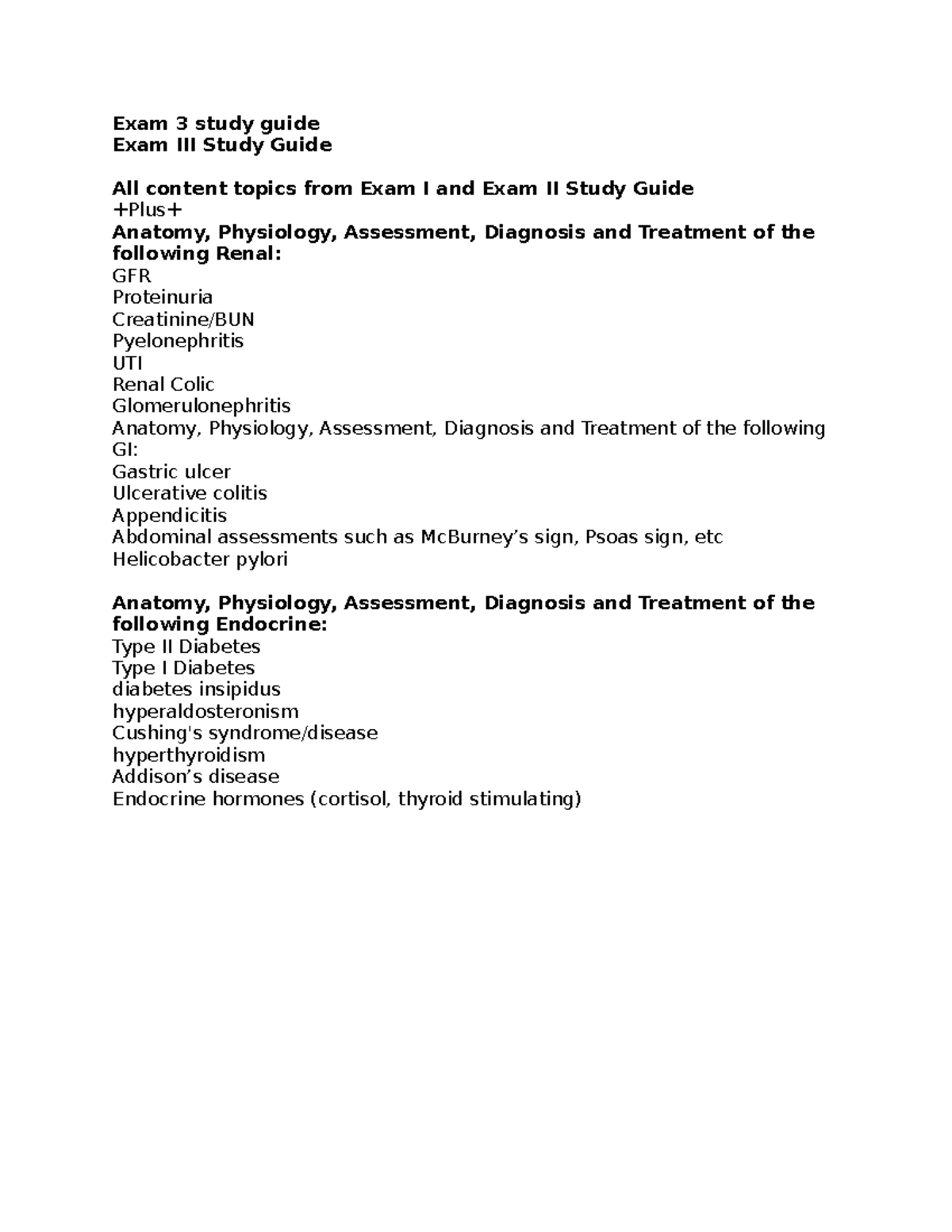 Exam 3 Study Guide Course Terms Exam 3 Study Guide Exam Iii Study