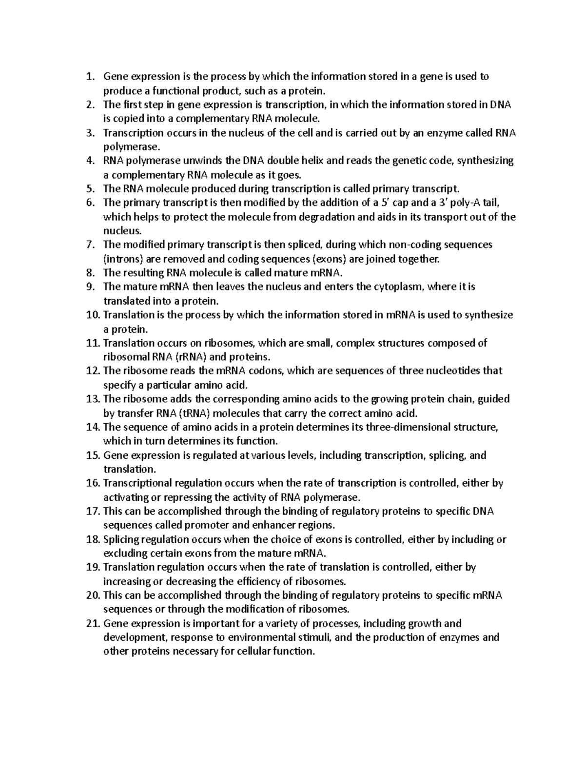 Gene expression - carla andrews lecture notes - Gene expression is the ...