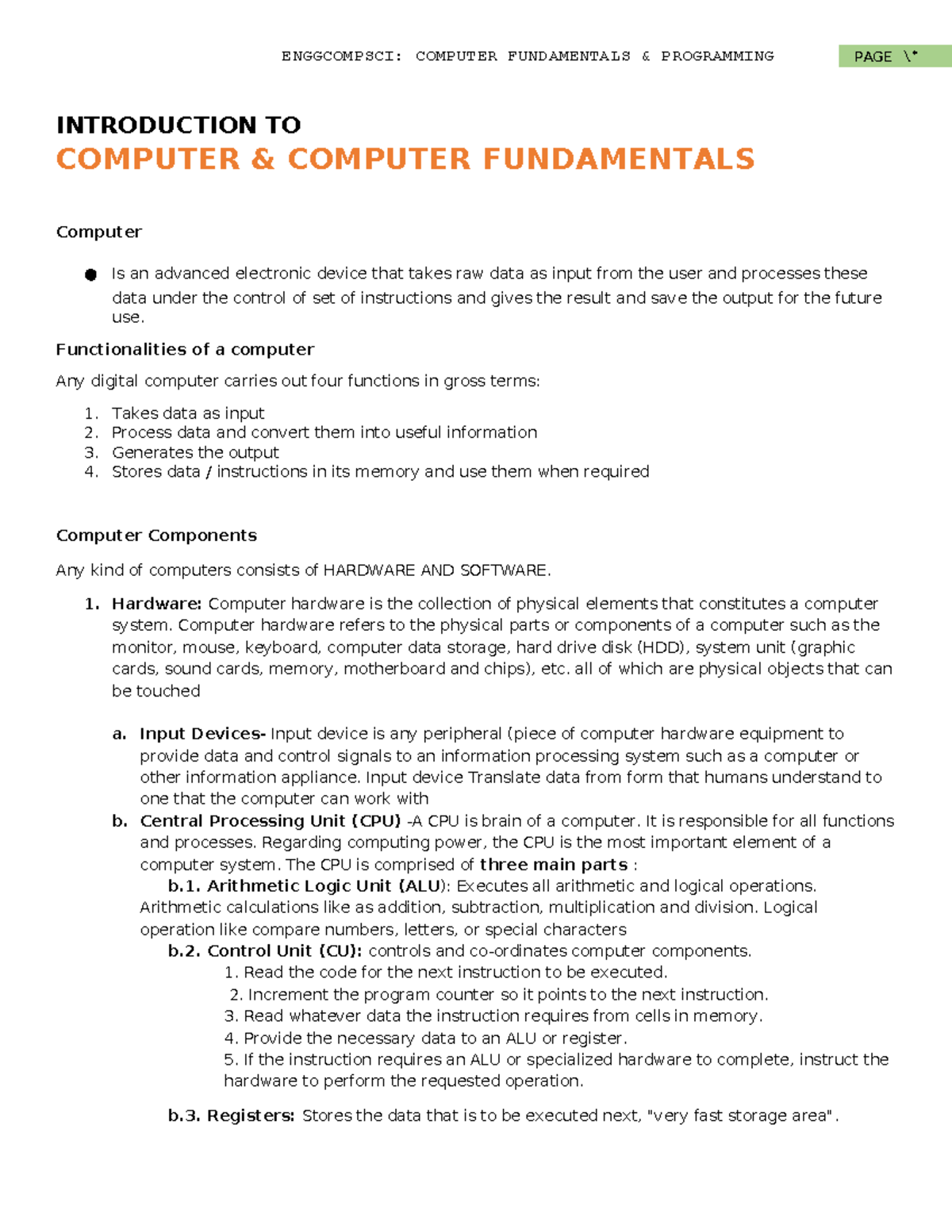 Introduction-TO- Computers - MERGEFOR INTRODUCTION TO COMPUTER & COMPUTER FUNDAMENTALS Computer ...