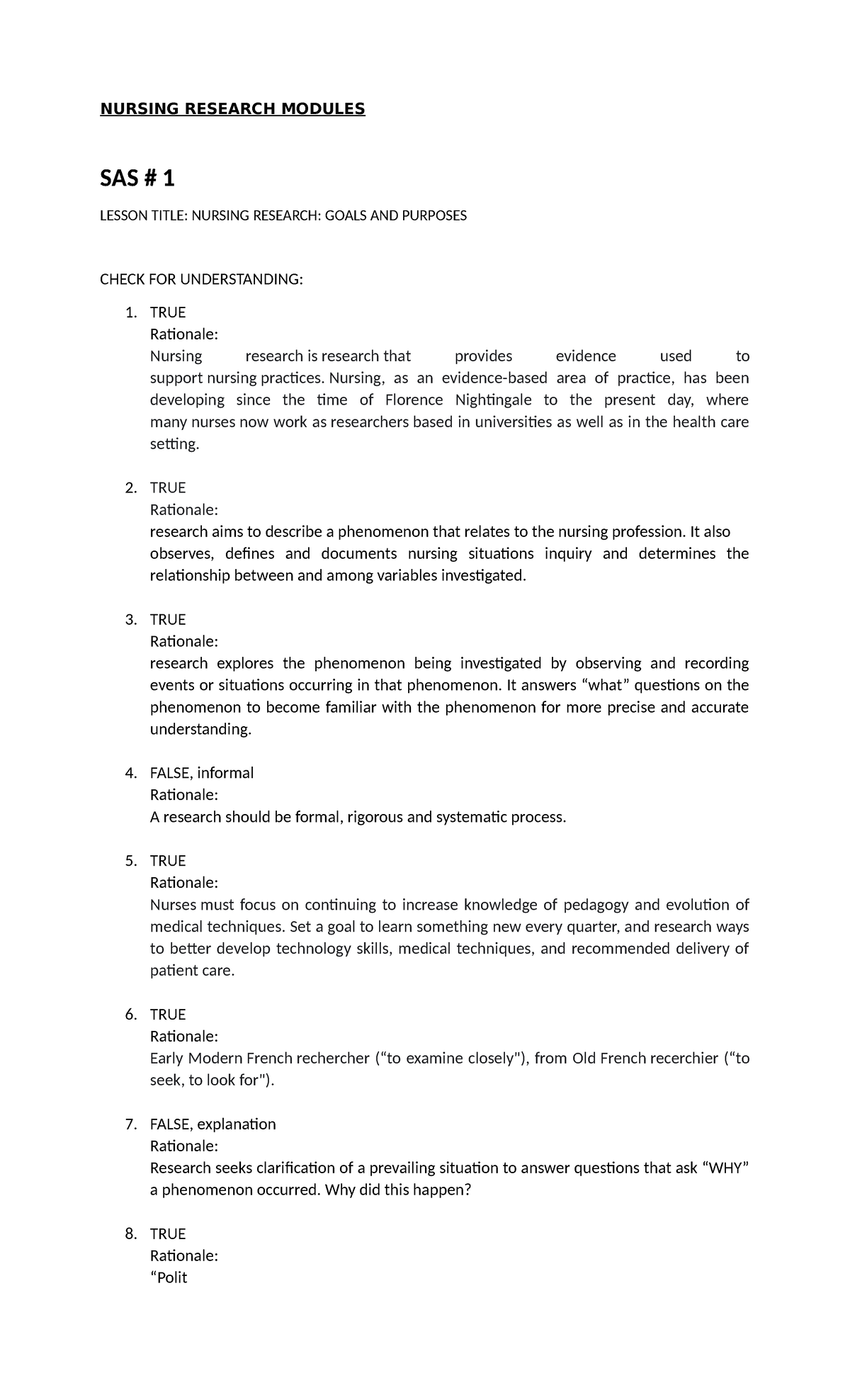 SAS 1 25 2 - SAS 1-25 - NURSING RESEARCH MODULES SAS # 1 LESSON TITLE ...