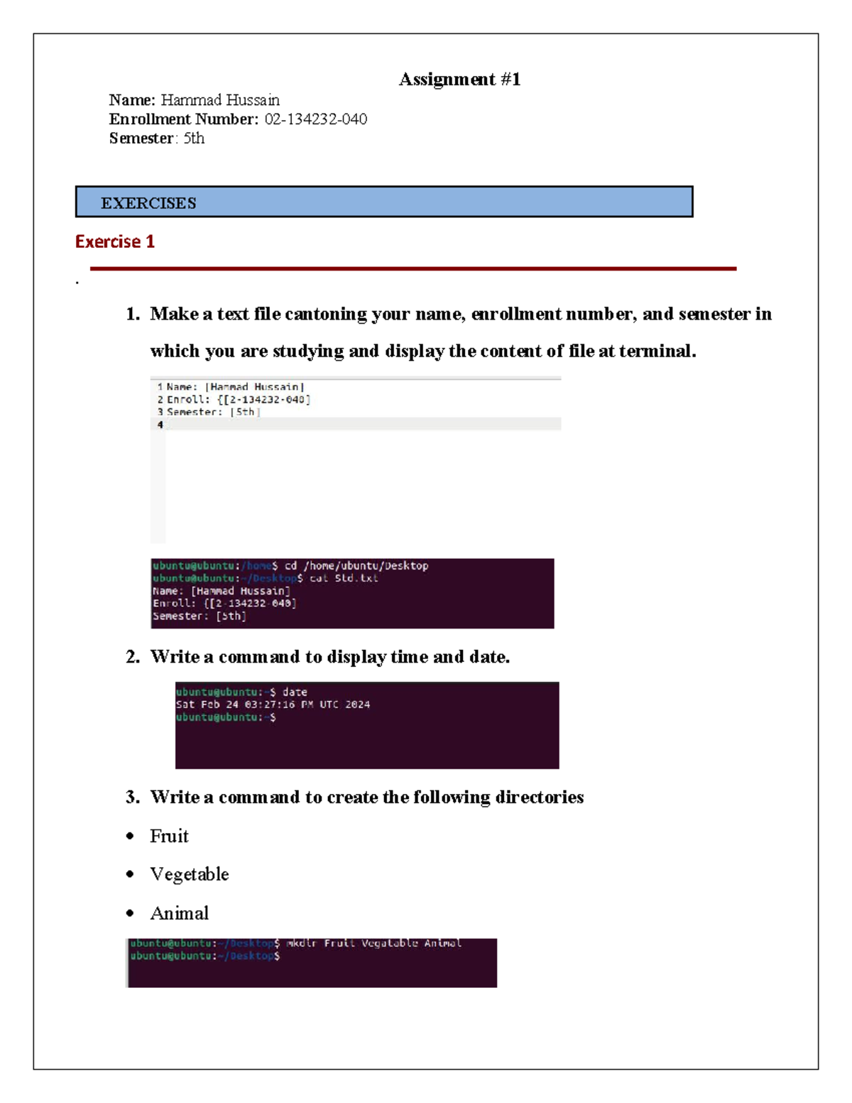 Assignment 1 - Assignment Name: Hammad Hussain Enrollment Number: 02-134232- Semester: 5th ...