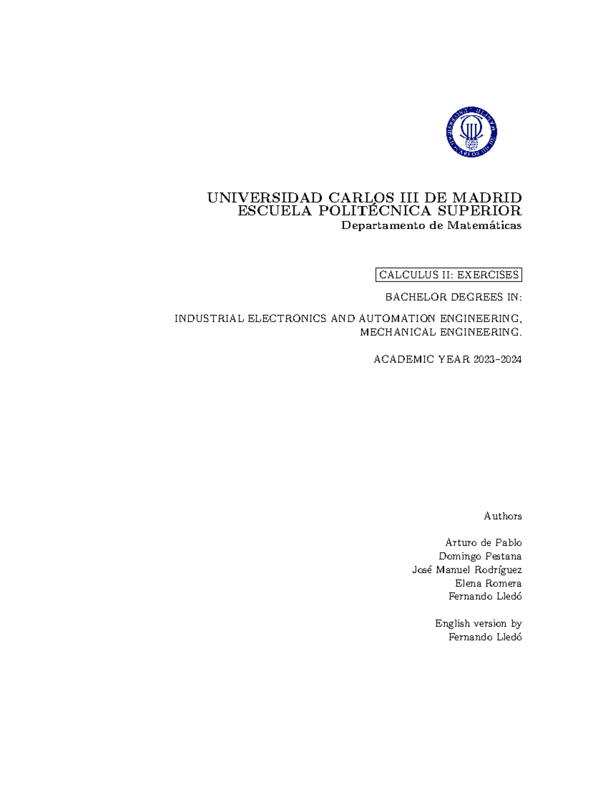 Ejercicios calc ii - UNIVERSIDAD CARLOS III DE MADRID ESCUELA POLIT ...