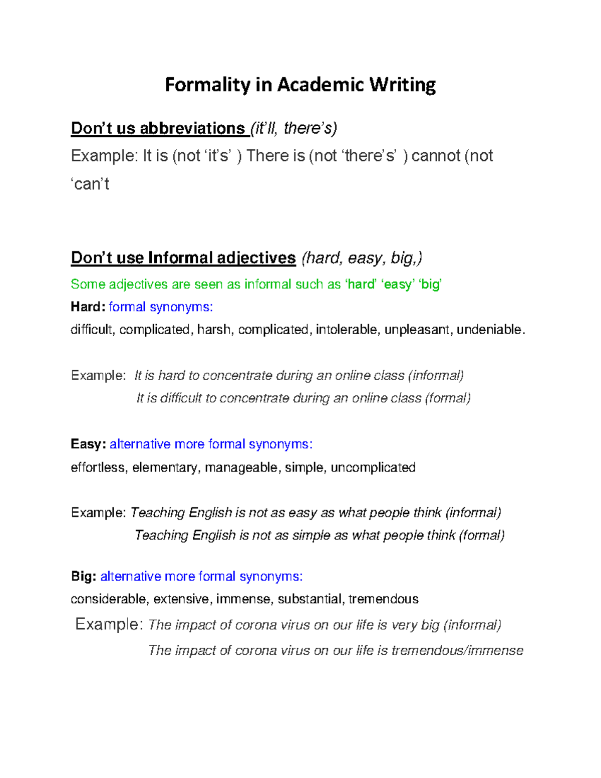Formal AND Informal - Formality in Academic Writing Don’t us ...