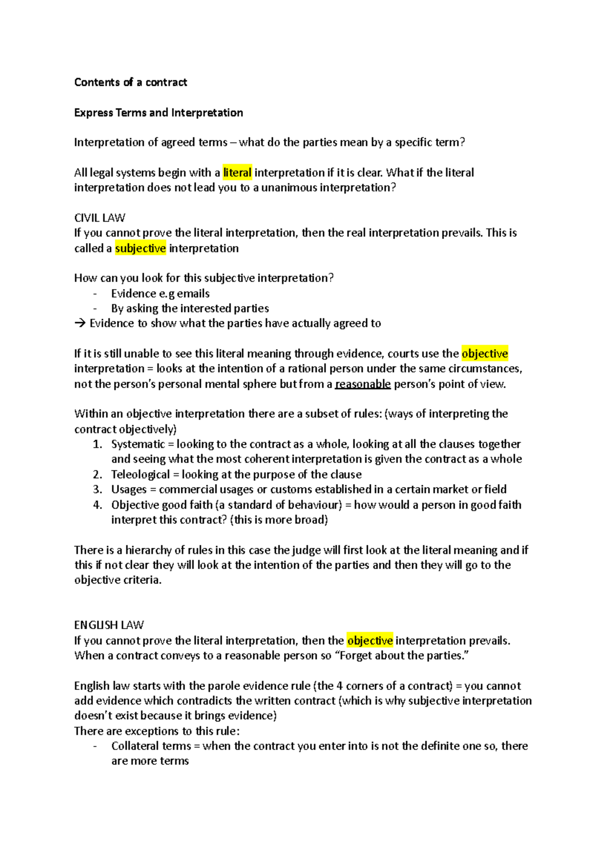 Interpretation - Notes to prepare for classes and exams. - Contents of ...