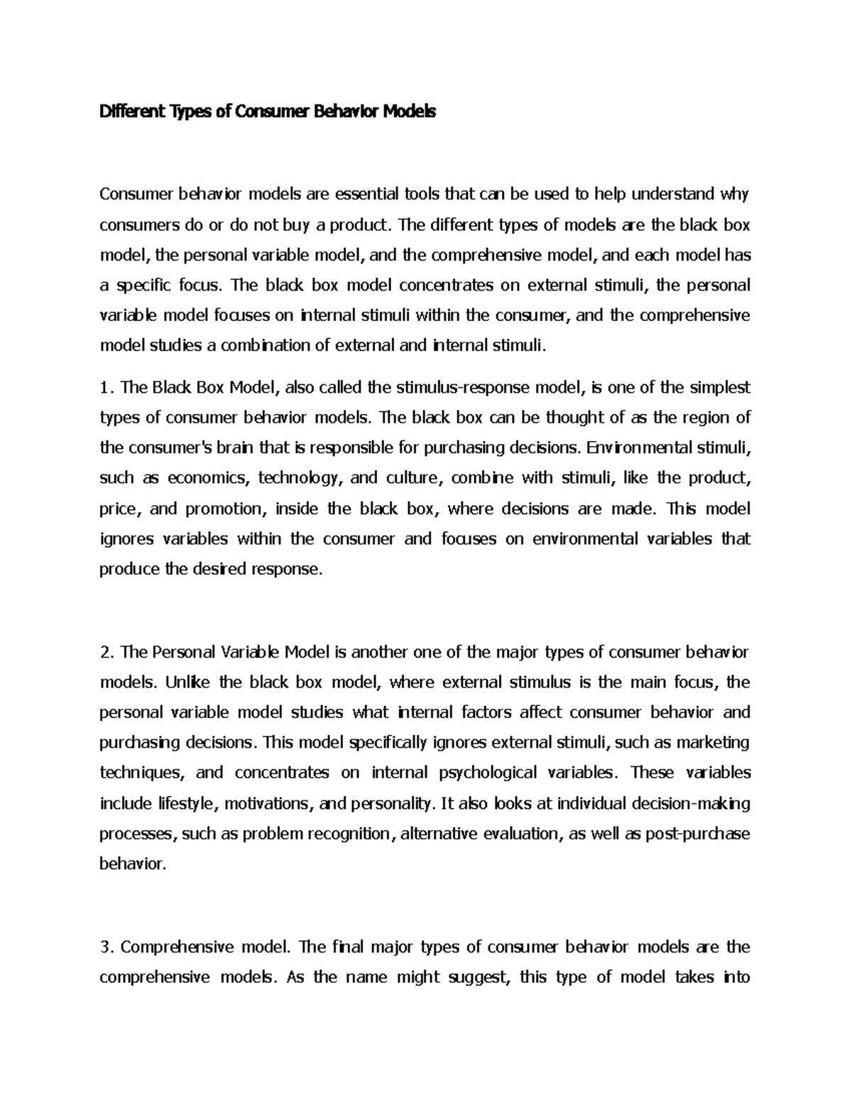 Different Types of Consumer Behavior Models - The different types of ...