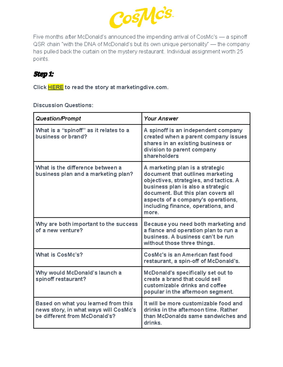Copy of Copy of Cos Mc's Assignment - Five months after McDonald’s ...