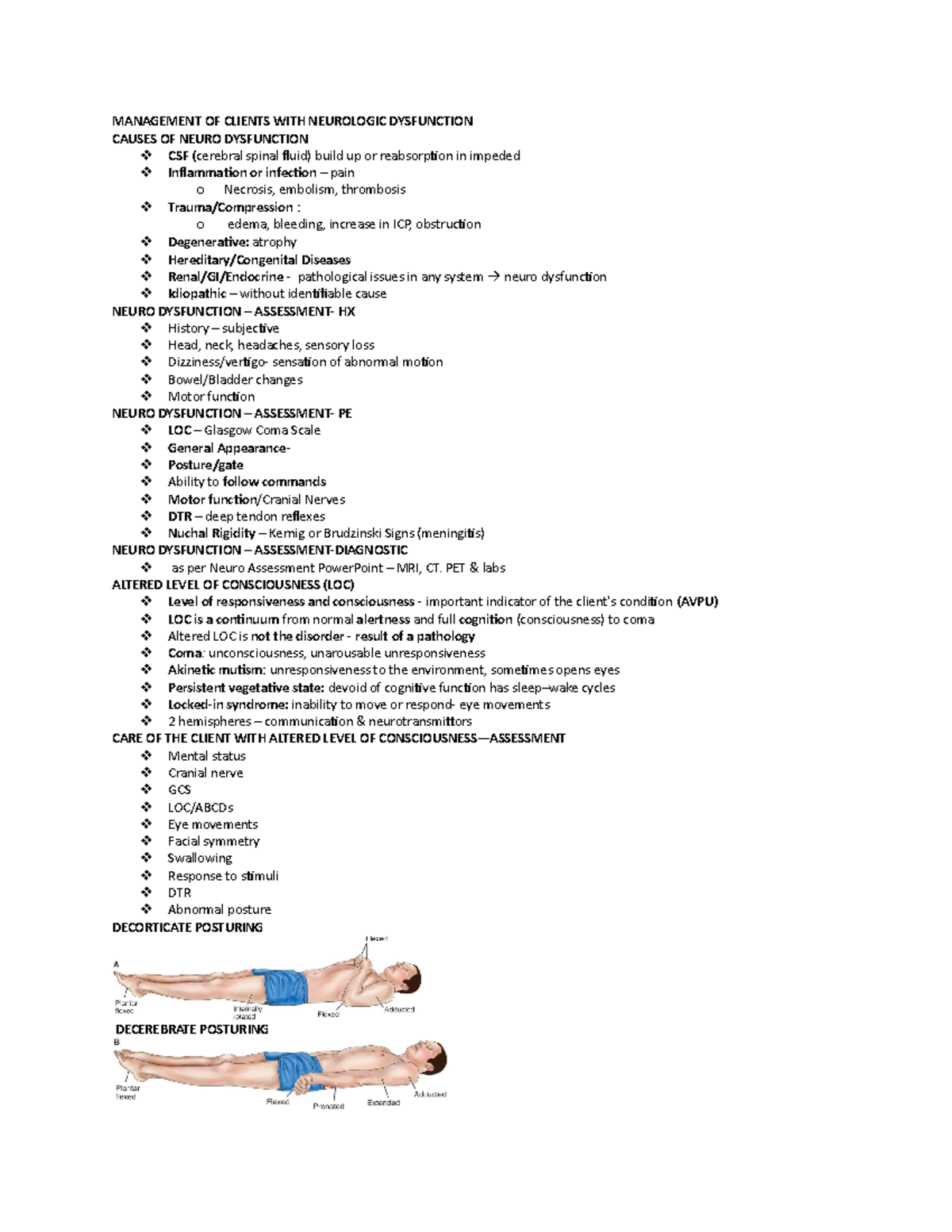 Management of Clients with Neurologic Dysfunction - Studocu