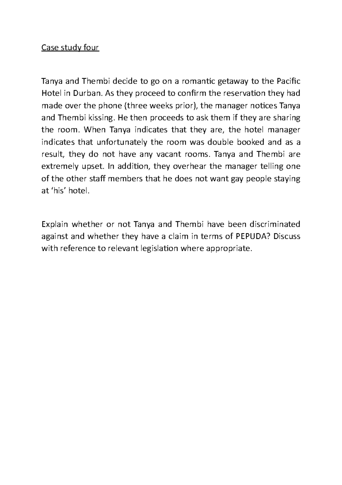 Case study four - Tutorial - Case study four Tanya and Thembi decide to ...