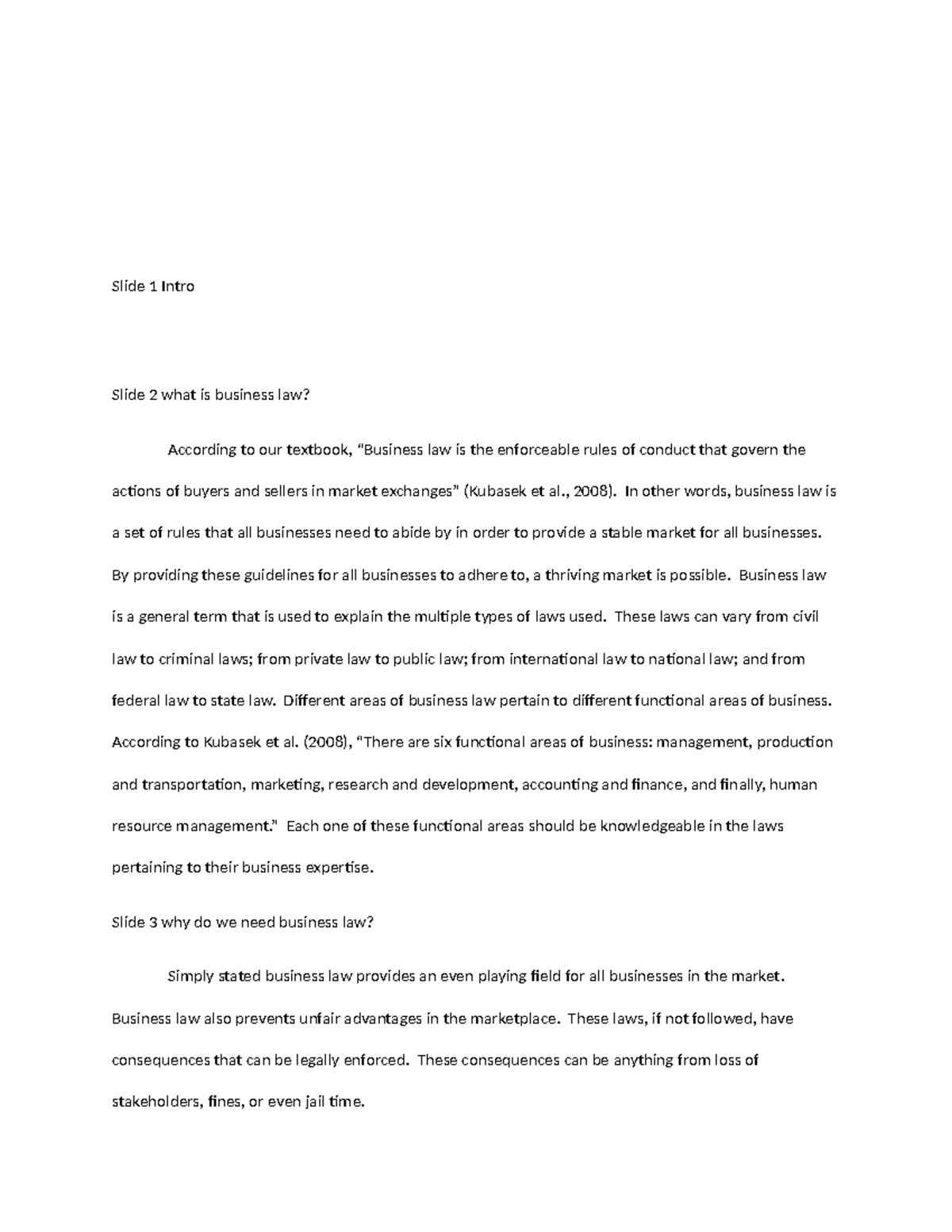 Bus 206 notes page - Slide 1 Intro Slide 2 what is business law ...