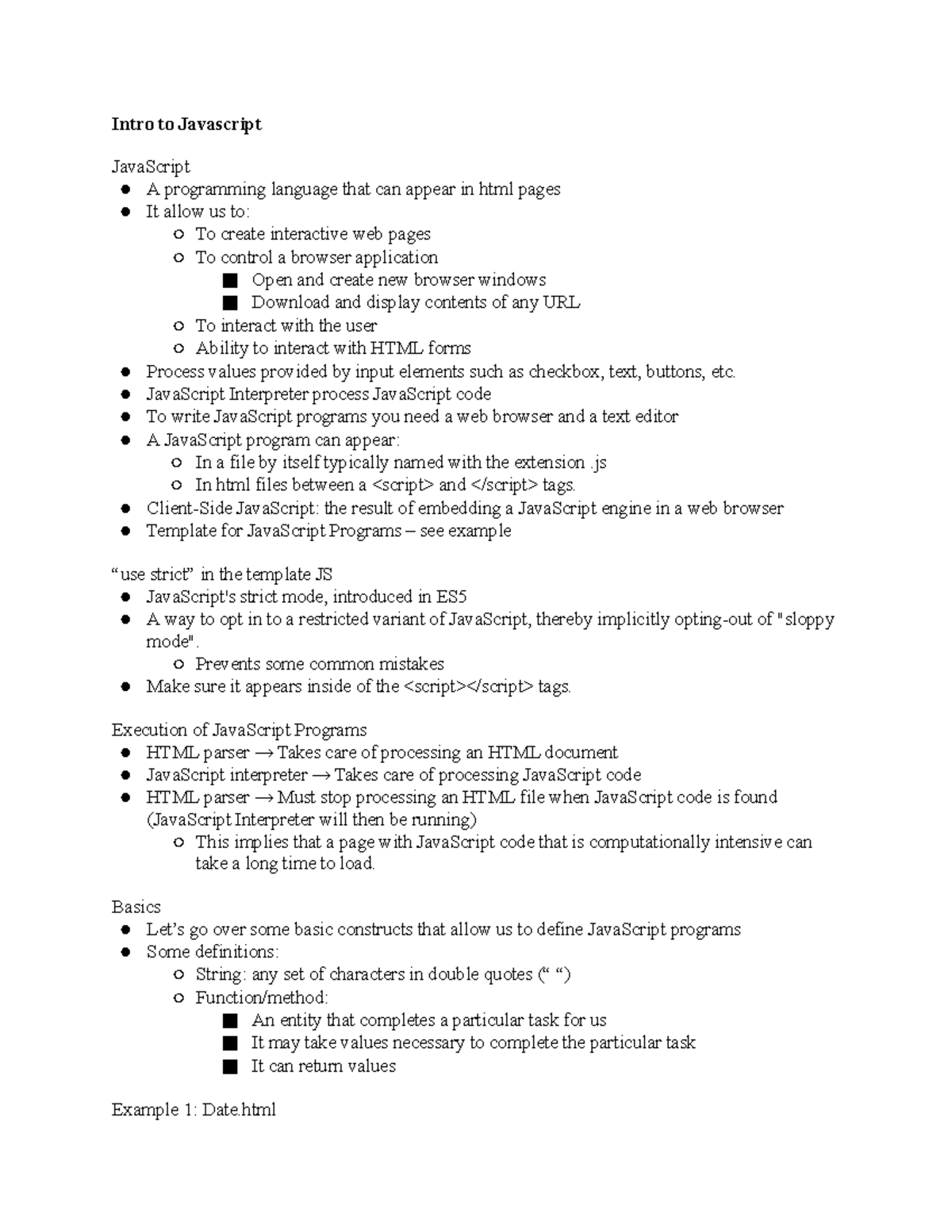 Cmsc122 Javascript Notes Intro To Javascript Javascript A Programming 8482