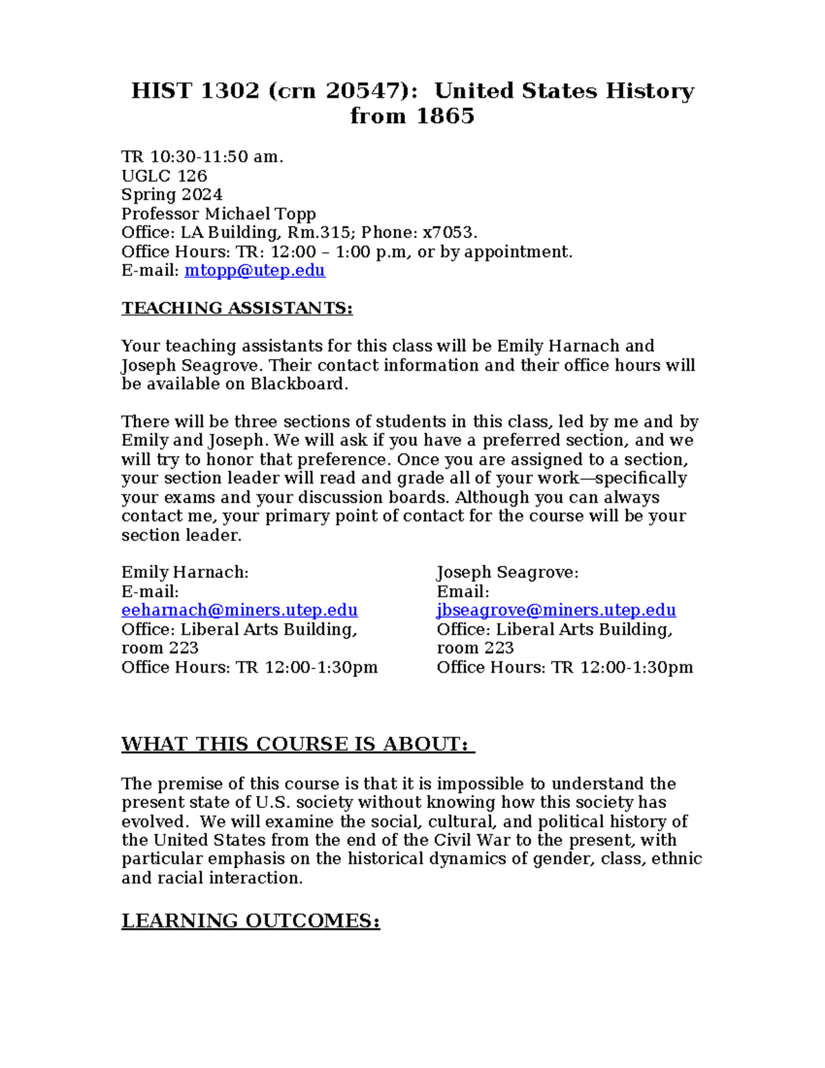 History 1302 - guidance - HIST 1302 (crn 20547): United States History ...