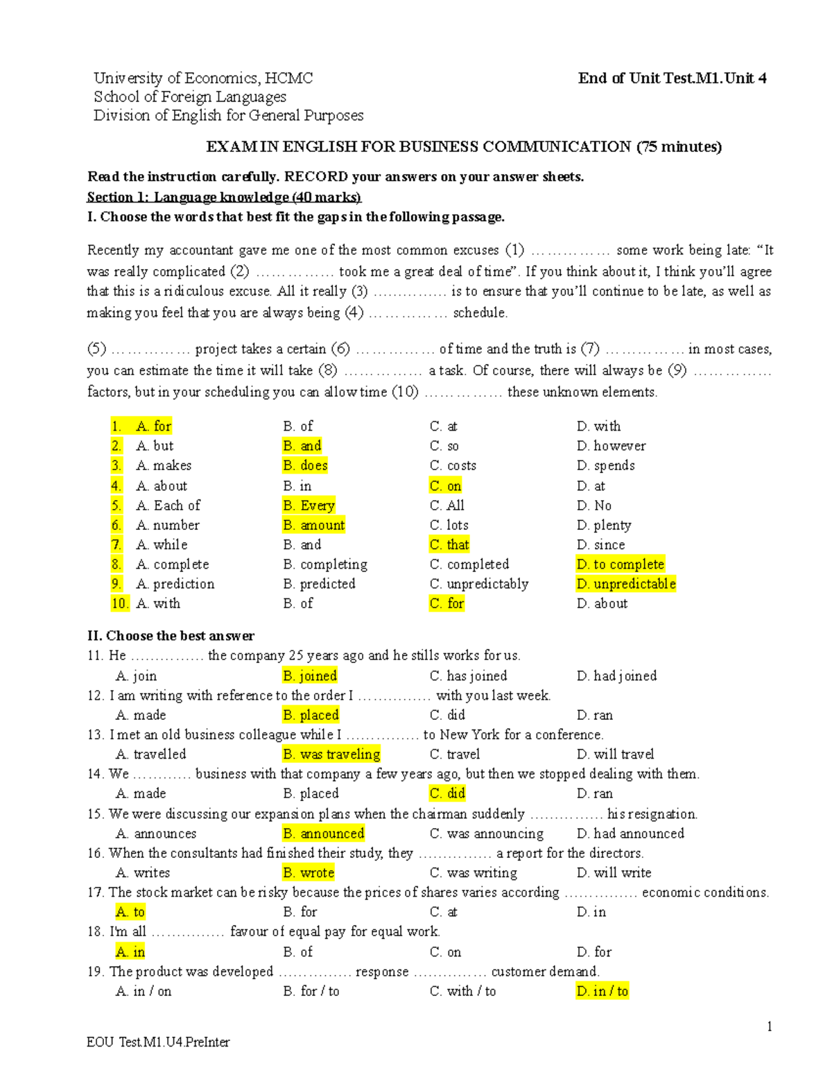 HP1.New.EOUTest 4 - sdasdd - University of Economics, HCMC School of ...