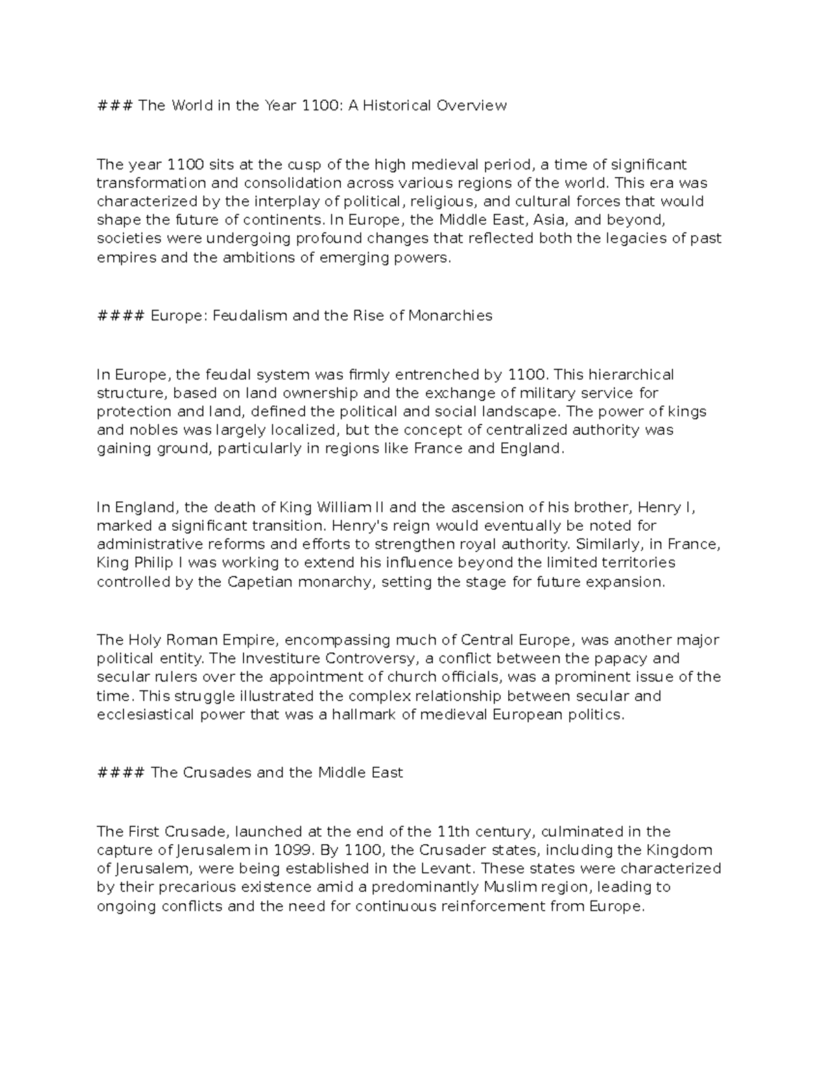 1100 essay - The World in the Year 1100: A Historical Overview The year ...