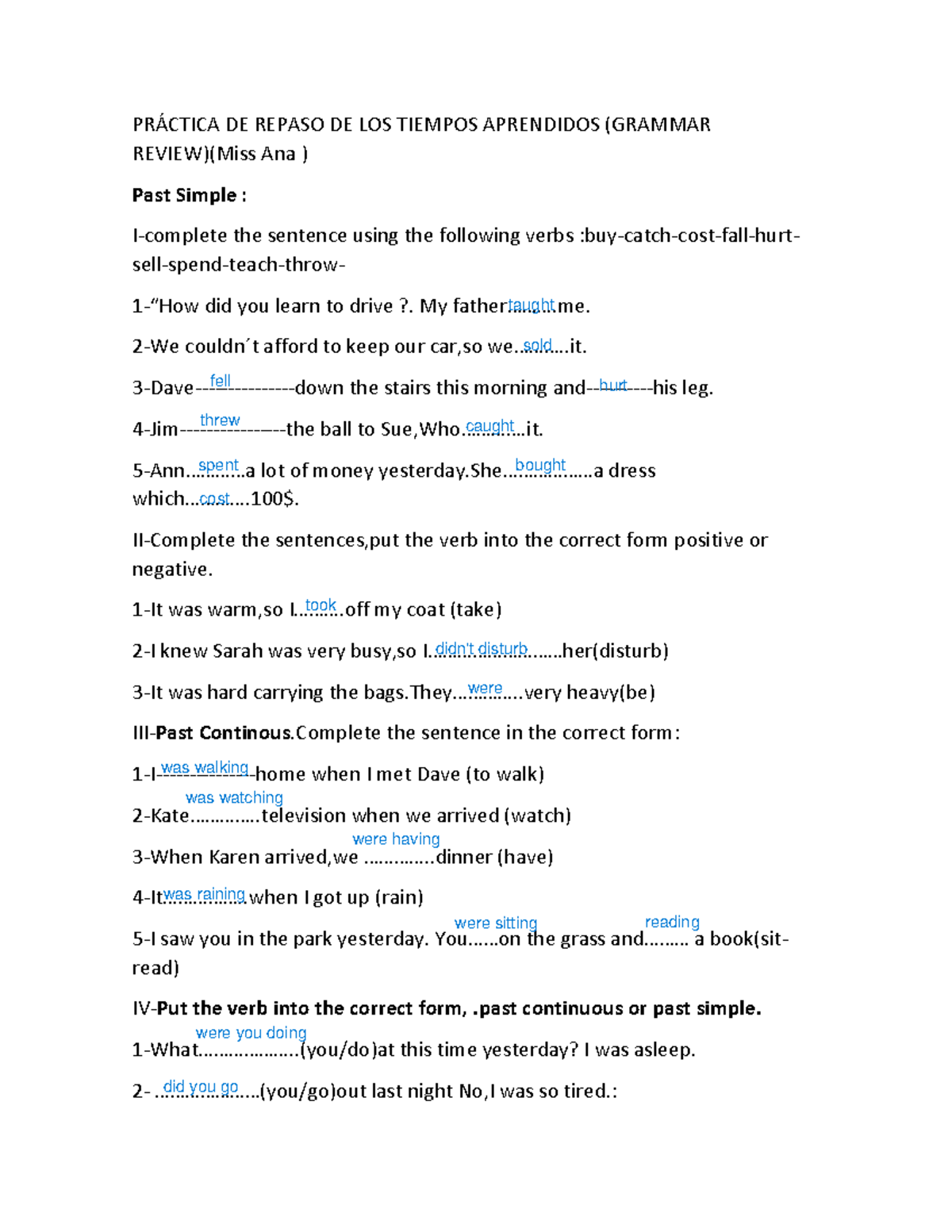 Tarea - apuntes - PRÁCTICA DE REPASO DE LOS TIEMPOS APRENDIDOS (GRAMMAR ...