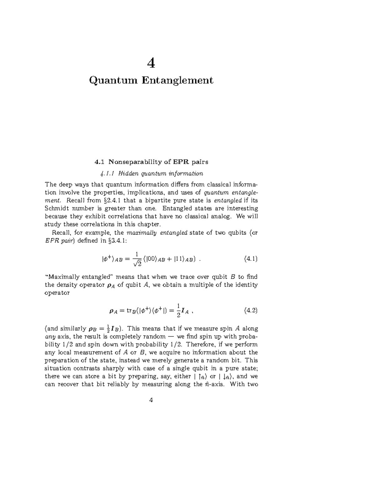 Chapter 4 summary - quantum Entanglement - 4 Quantum Entanglement 4 ...