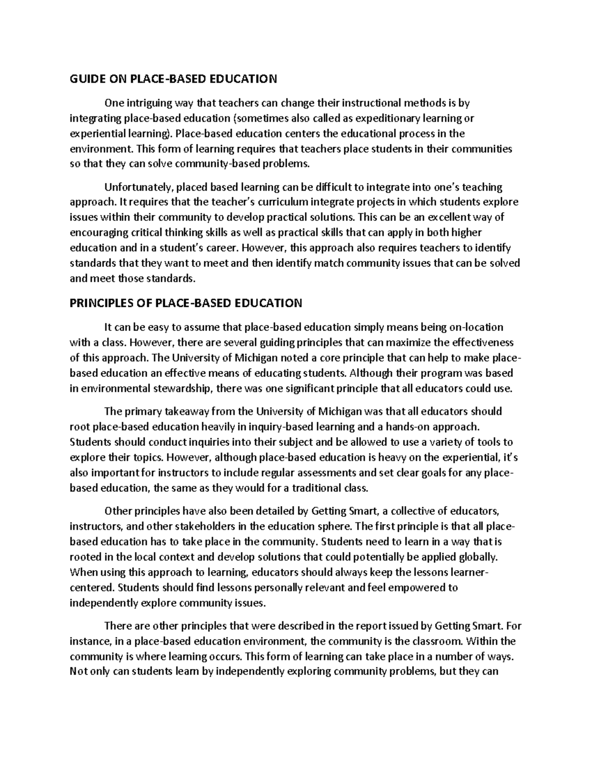 Guide ON Place - GUIDE ON PLACE-BASED EDUCATION One intriguing way that ...