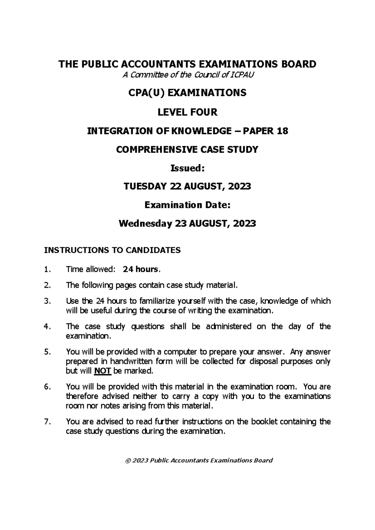 CPA Paper 18 Integration of Knowledge - THE PUBLIC ACCOUNTANTS ...