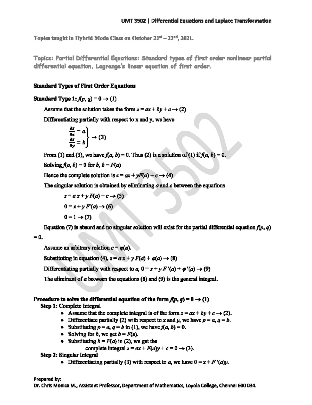 Lagrange and Standard types of PDE - differential equations and laplace transformation - Studocu