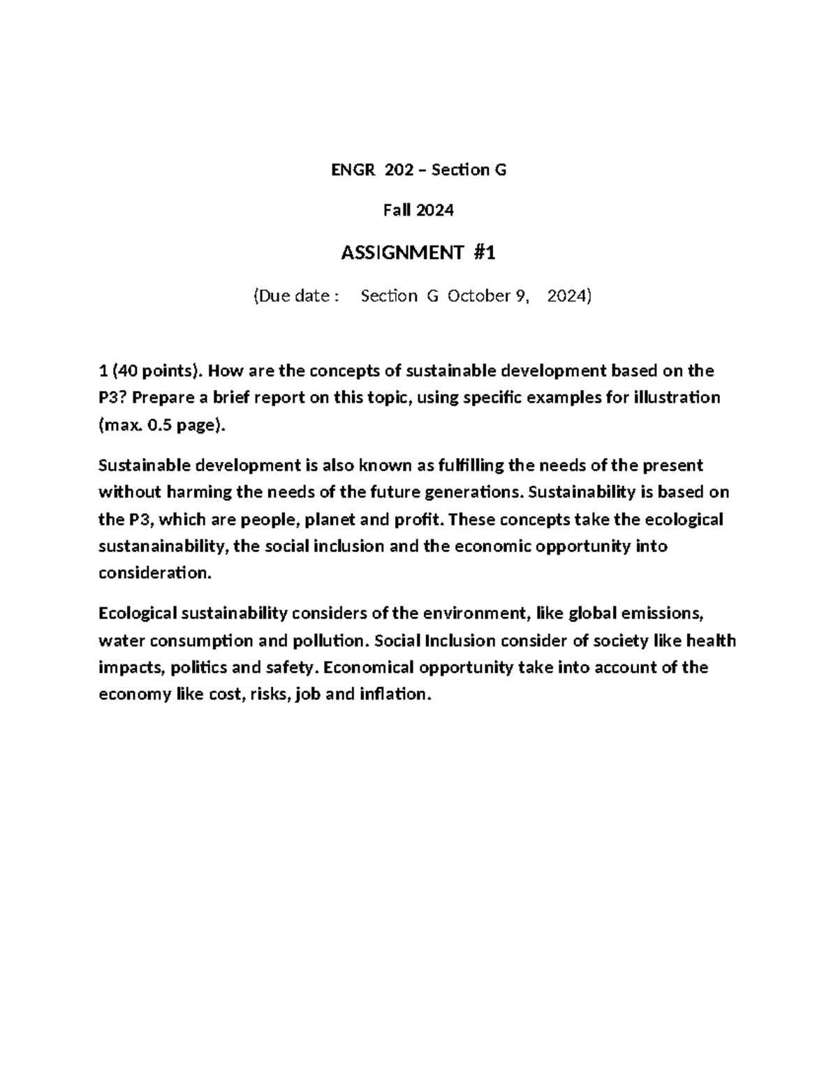 ENGR202G Ass^N 1done - assignement #! answer - ENGR 202 – Section G Fall 202 4 ASSIGNMENT (Due ...