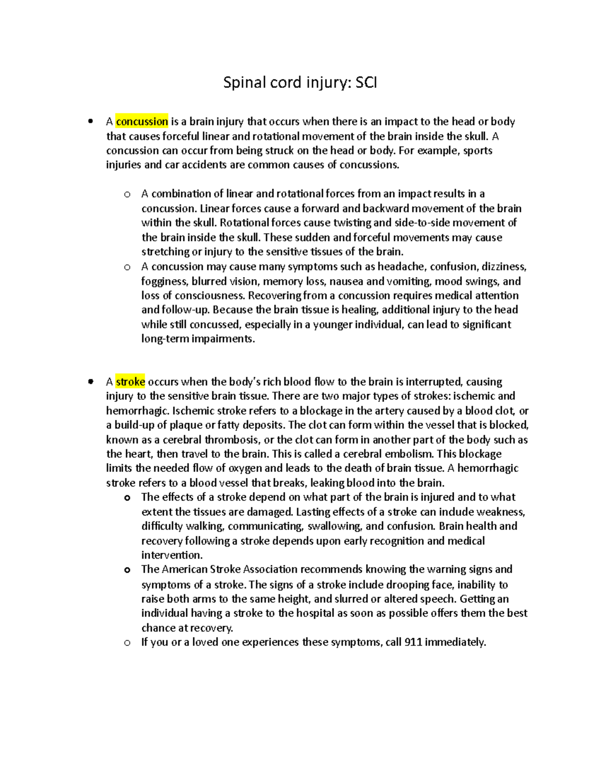 Spinal cord injury - A concussion can occur from being struck on the ...