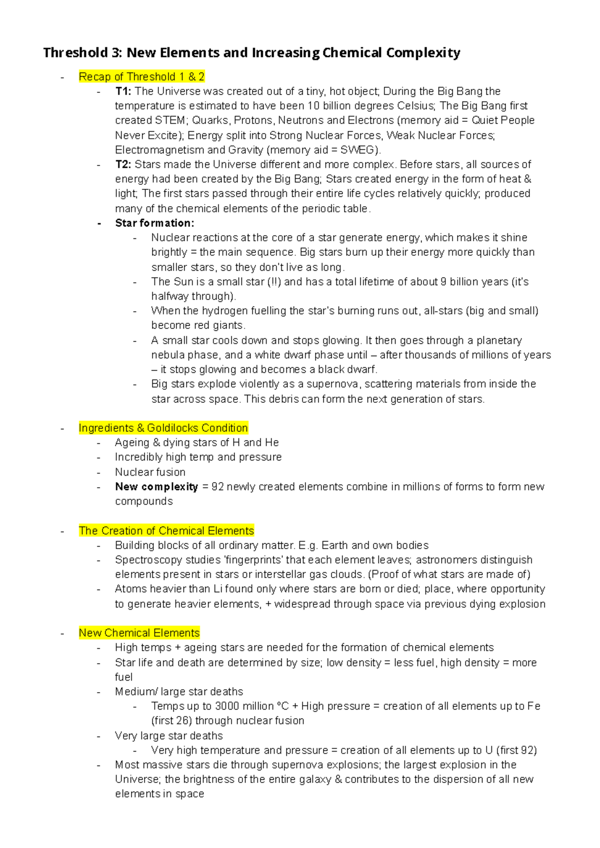 Threshold 3 - Tutor: Jessica Leck - Threshold 3: New Elements and Increasing Chemical Complexity ...