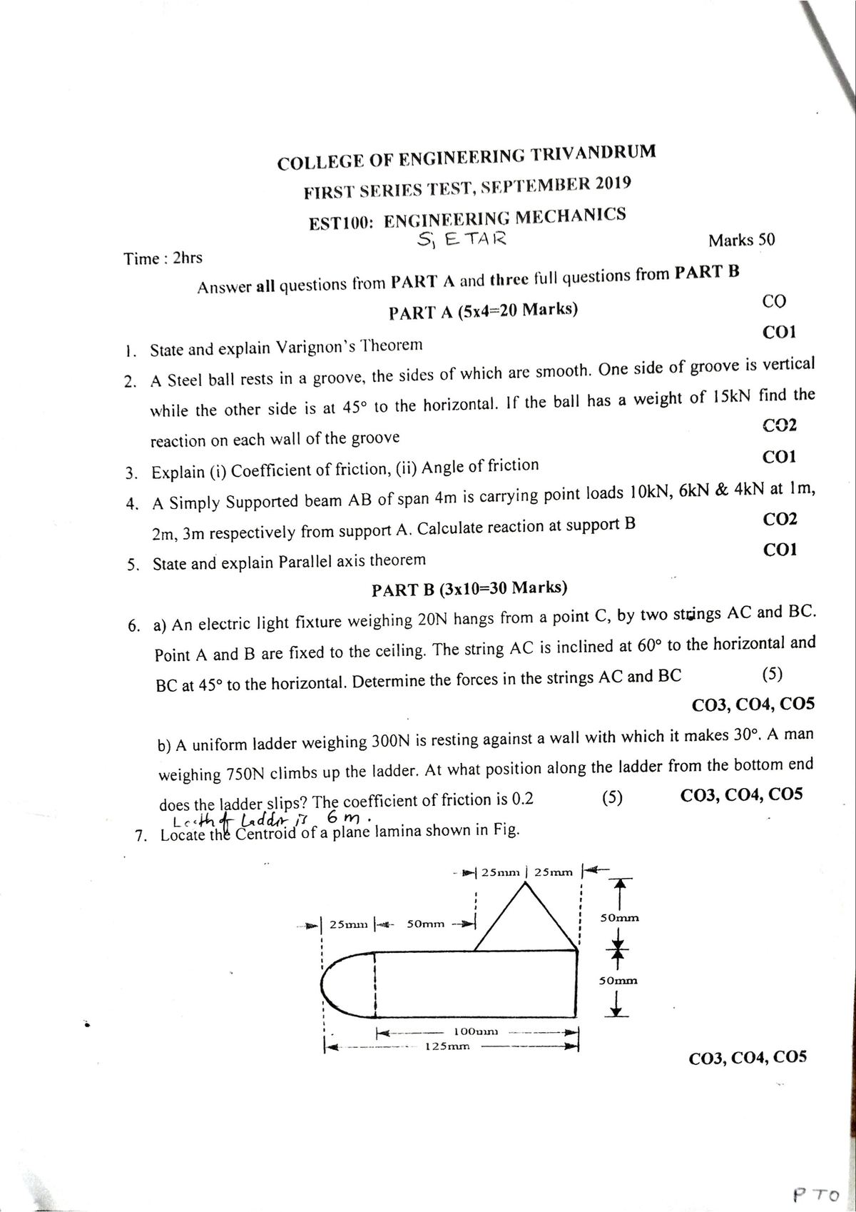 Engg mechanics qp - Mechanical Engineering - Studocu