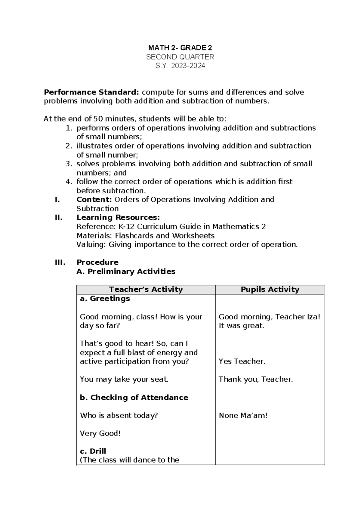 3. MATH 2 LP - Lesson plan in elementary math - MATH 2- GRADE 2 SECOND ...