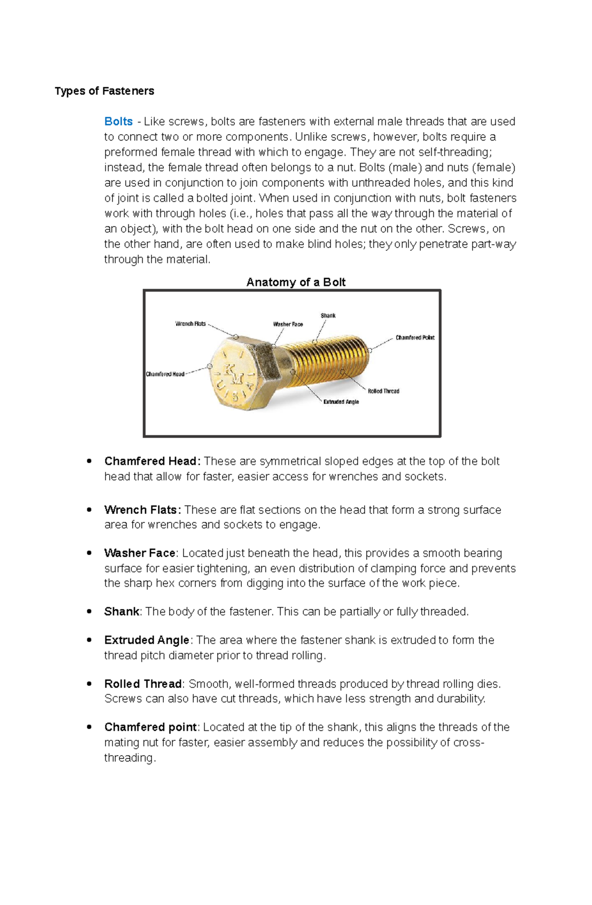 Types-of-Fasteners: Bolts - Types of Fasteners Bolts - Like screws ...
