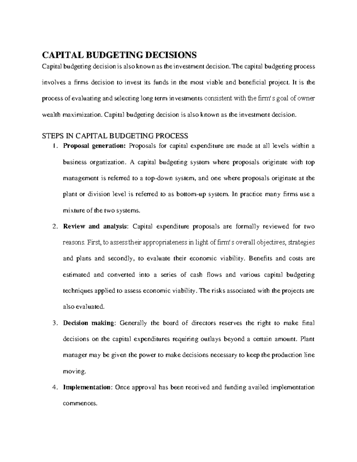 Capital Budgeting Decisions Notes - CAPITAL BUDGETING DECISIONS Capital ...