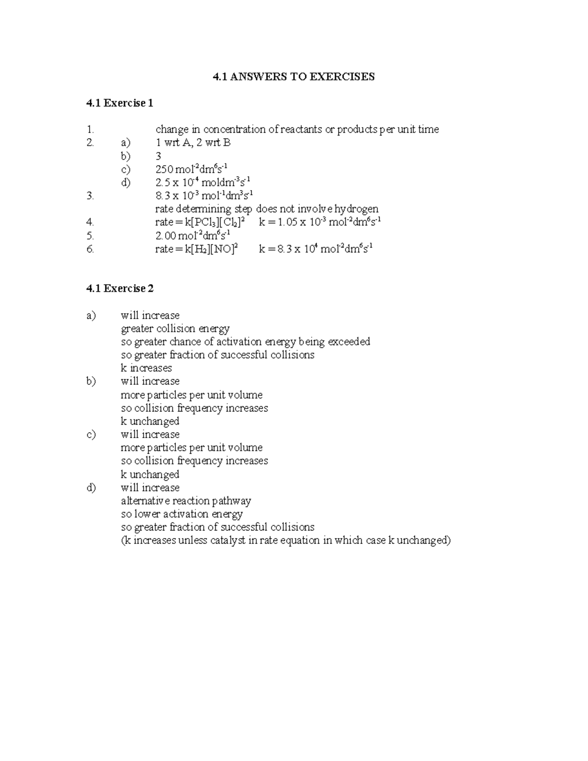 4 - n/a - 4 ANSWERS TO EXERCISES 4 Exercise 1 change in concentration ...