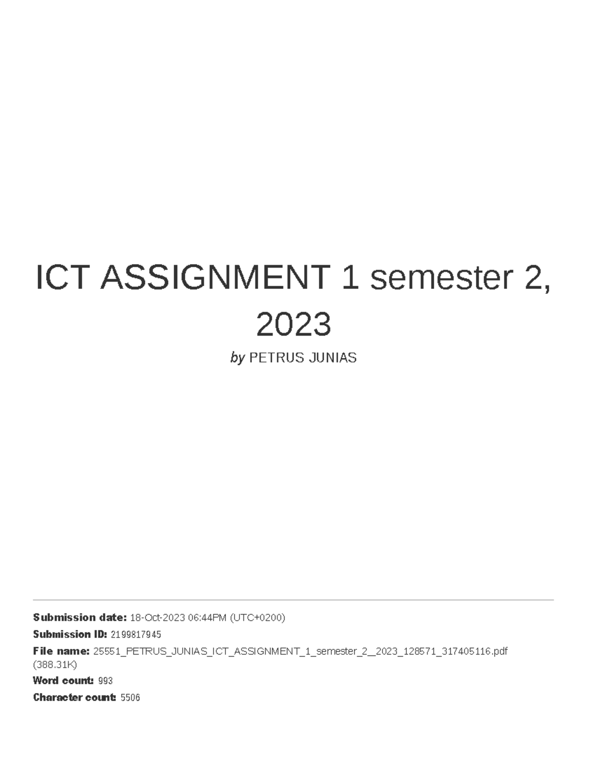 ICT Assignment 1 semester 2023 - ICT ASSIGNMENT 1 semester 2, 2023 by ...
