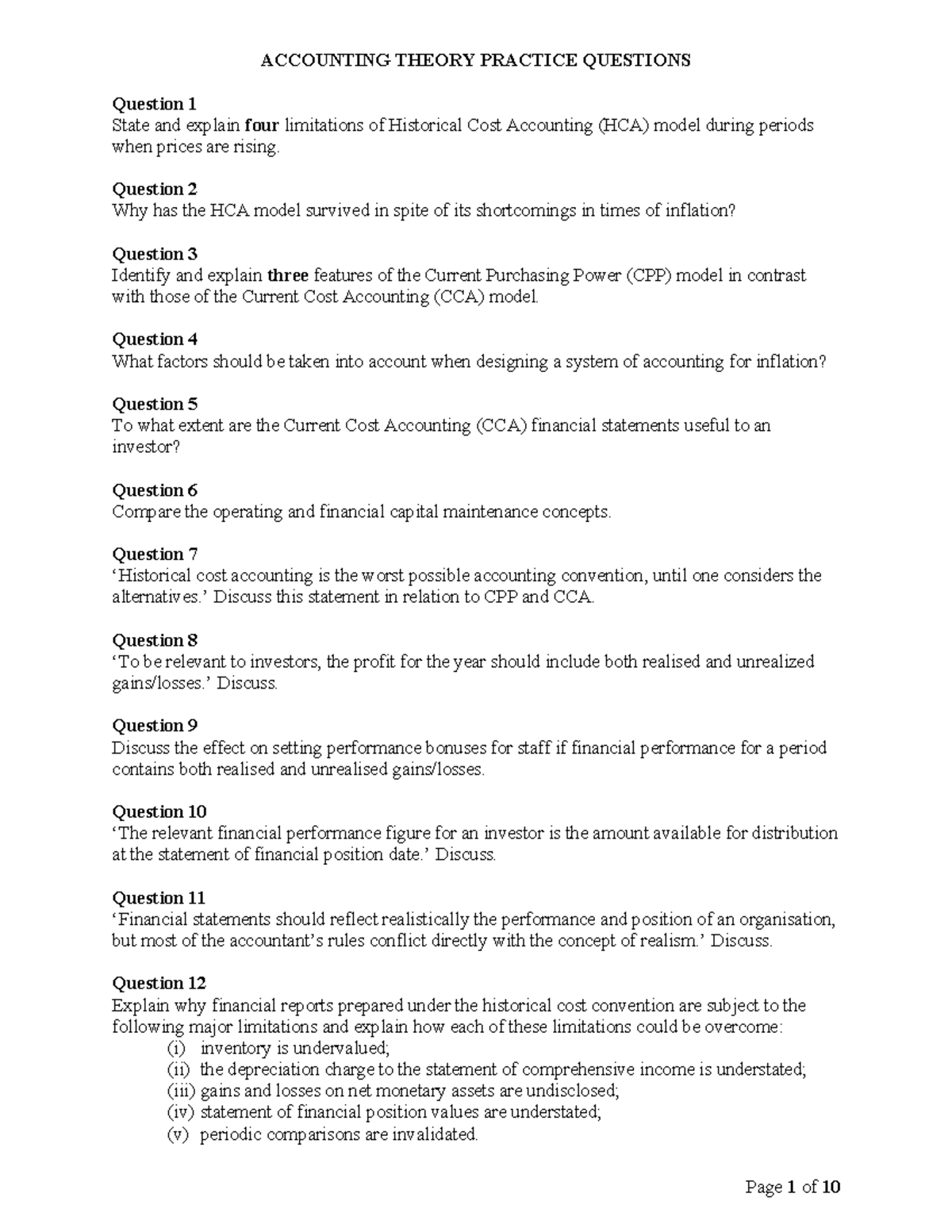Accounting Theory Practice Questions - ACCOUNTING THEORY PRACTICE ...