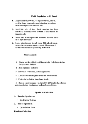 Stool sample preparation - Fluid Regulation in GI Tract Approximately ...