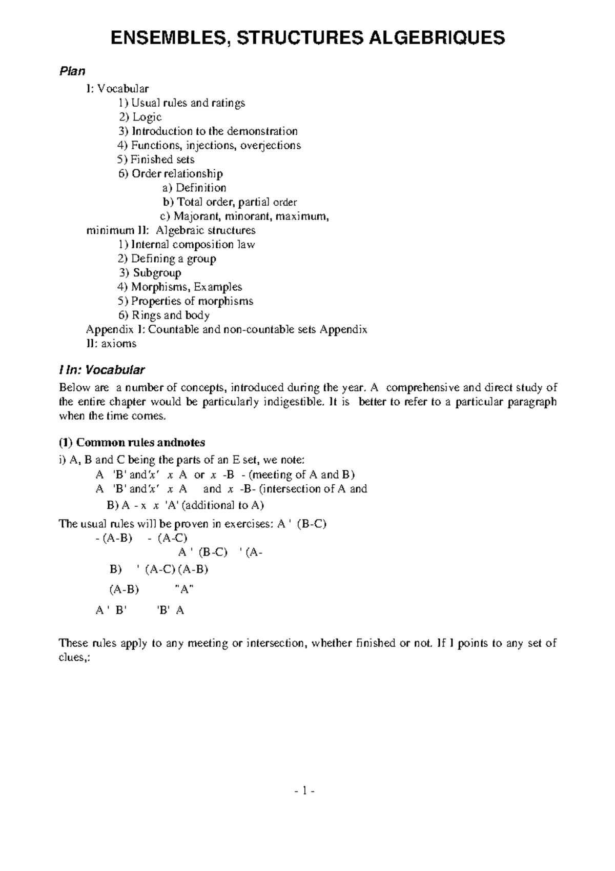 ENSEMBLES, STRUCTURES ALGÉBRIQUES - ENSEMBLES, STRUCTURES ALGEBRIQUES ...