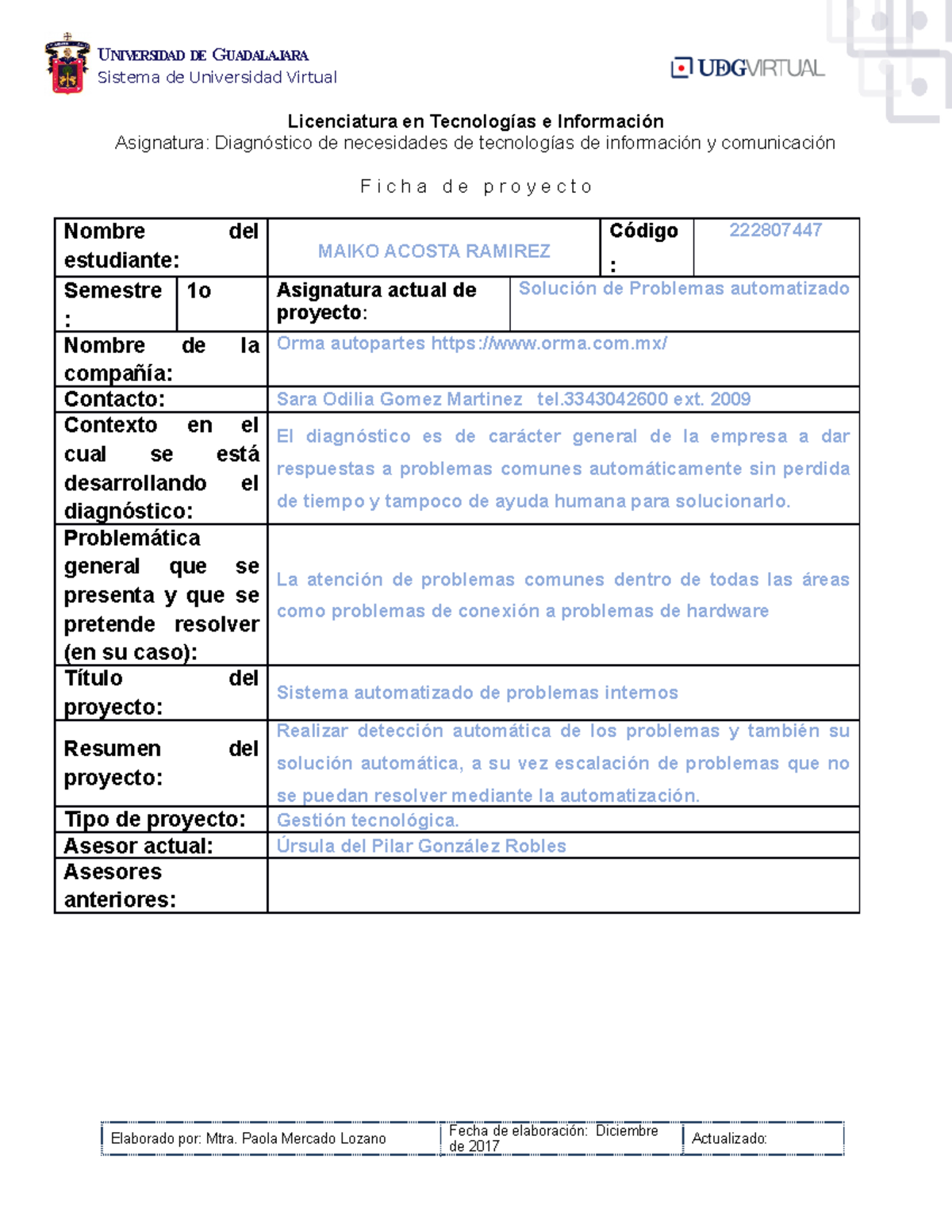 Ficha de proyecto Acosta Maiko - UNIVERSIDAD DE GUADALAJARA Sistema de Universidad Virtual - Studocu