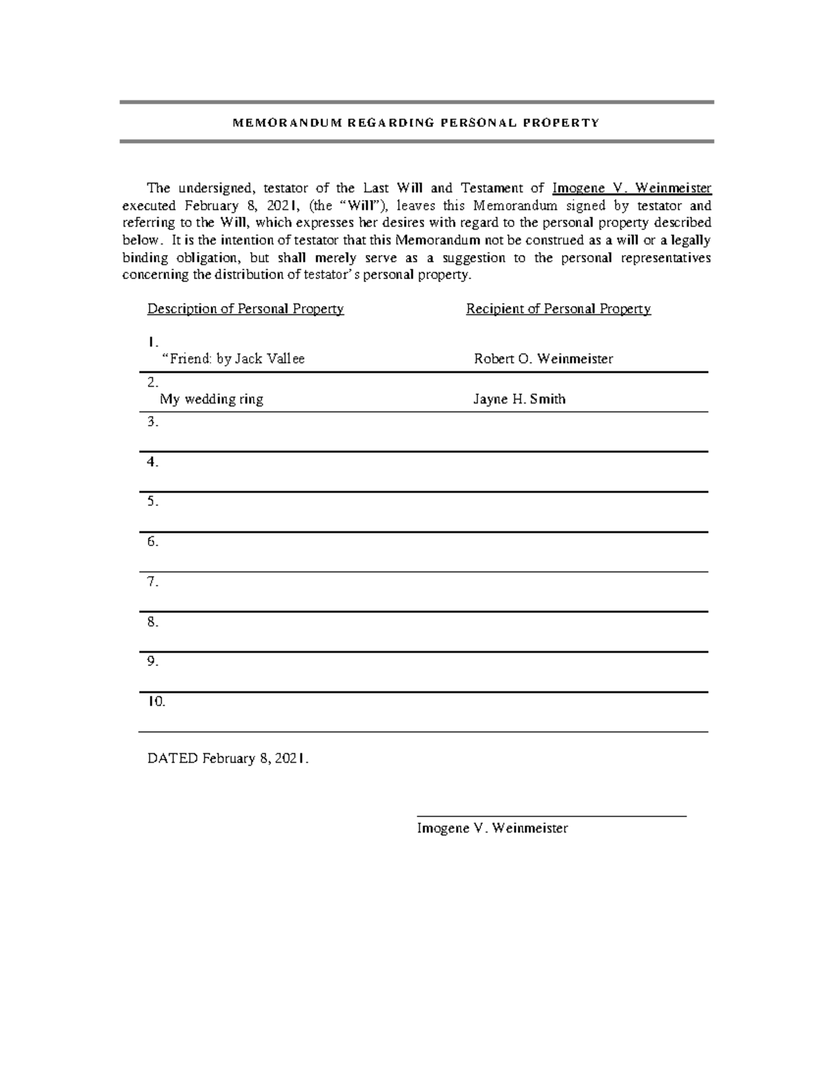 PP Memo REDO (2ND Attempt) - MEMORANDUM REGARDING PERSONAL PROPERTY The ...